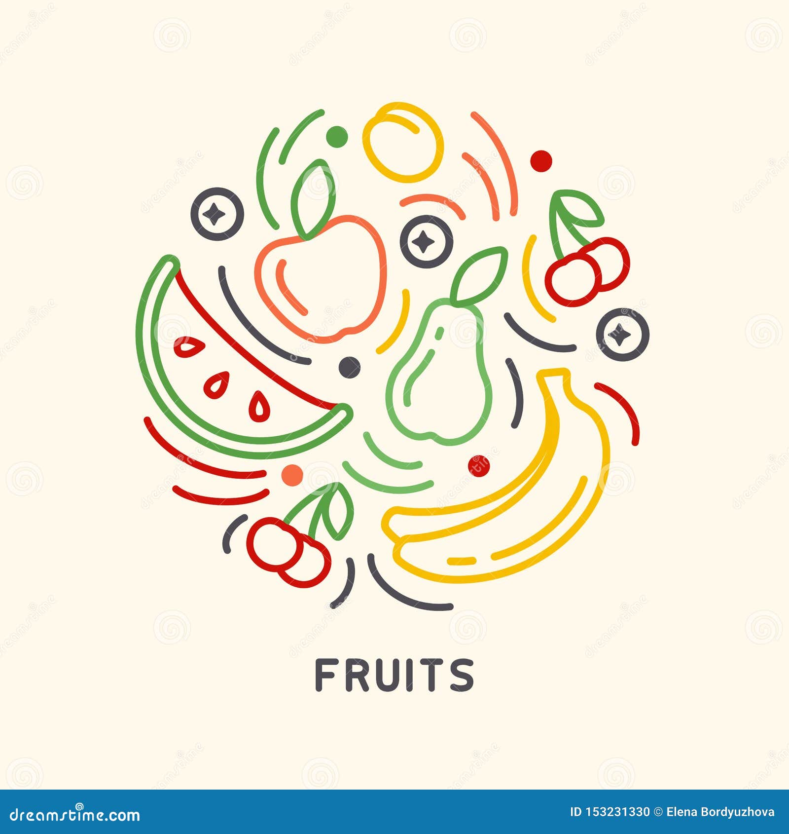 Round Form Set of Fruits Icons in Linear Style Stock Vector ...