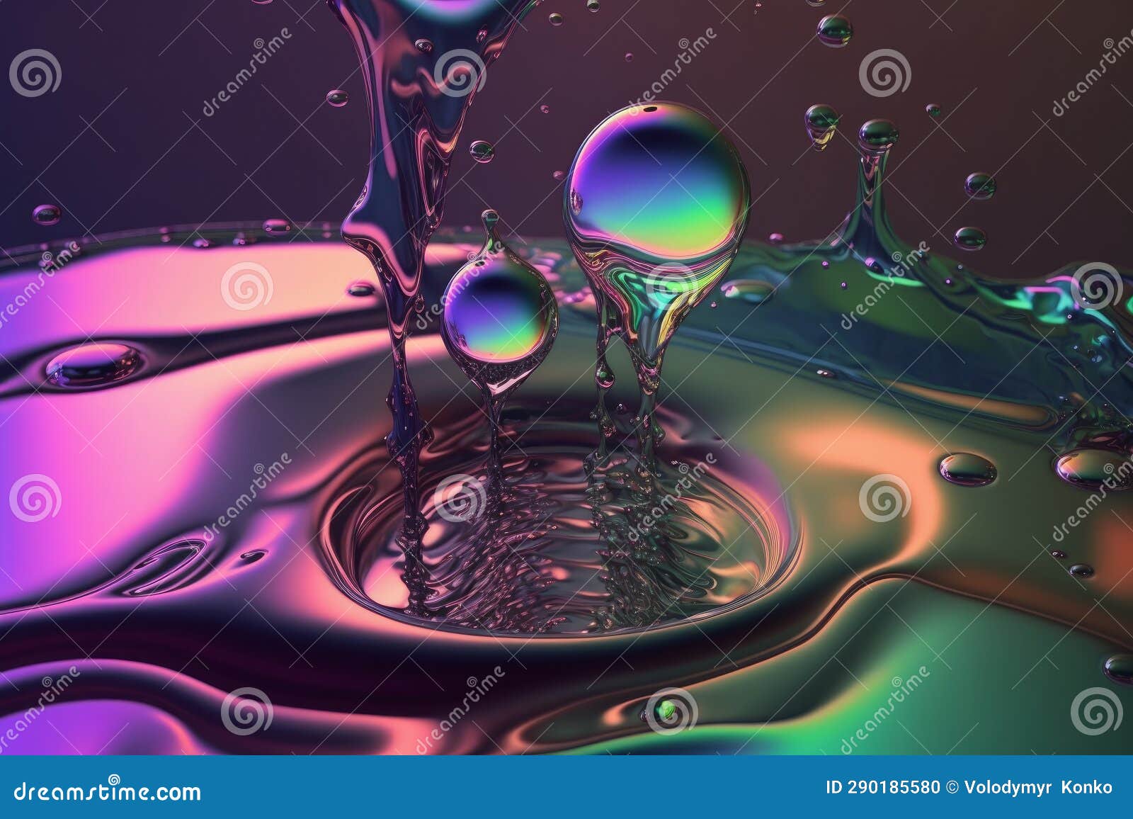 Round Forms Liquid in Neon Glossy Gradient Texture. Generative Ai Stock ...