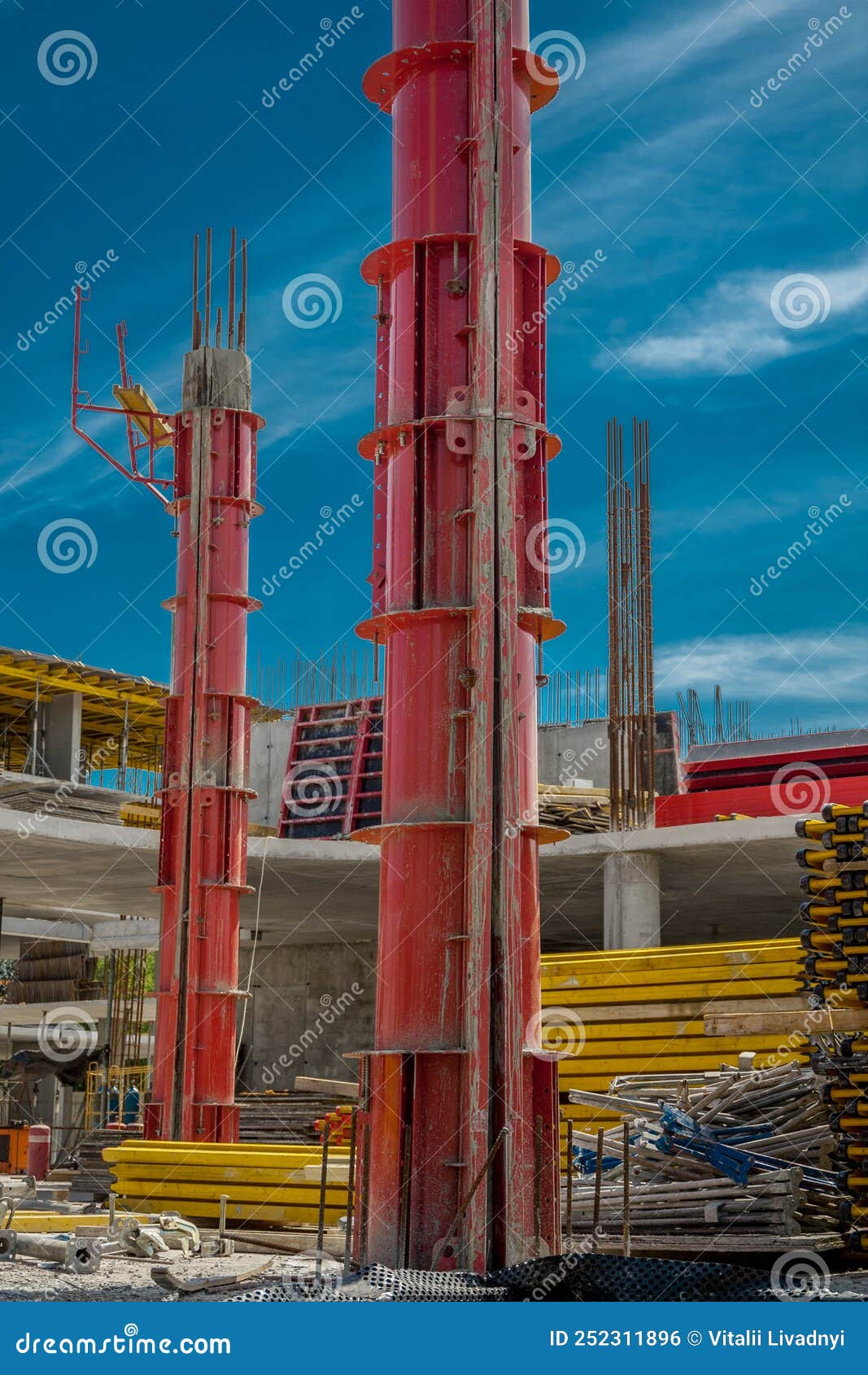Round formwork of columns stock photo. Image of crane - 252311896