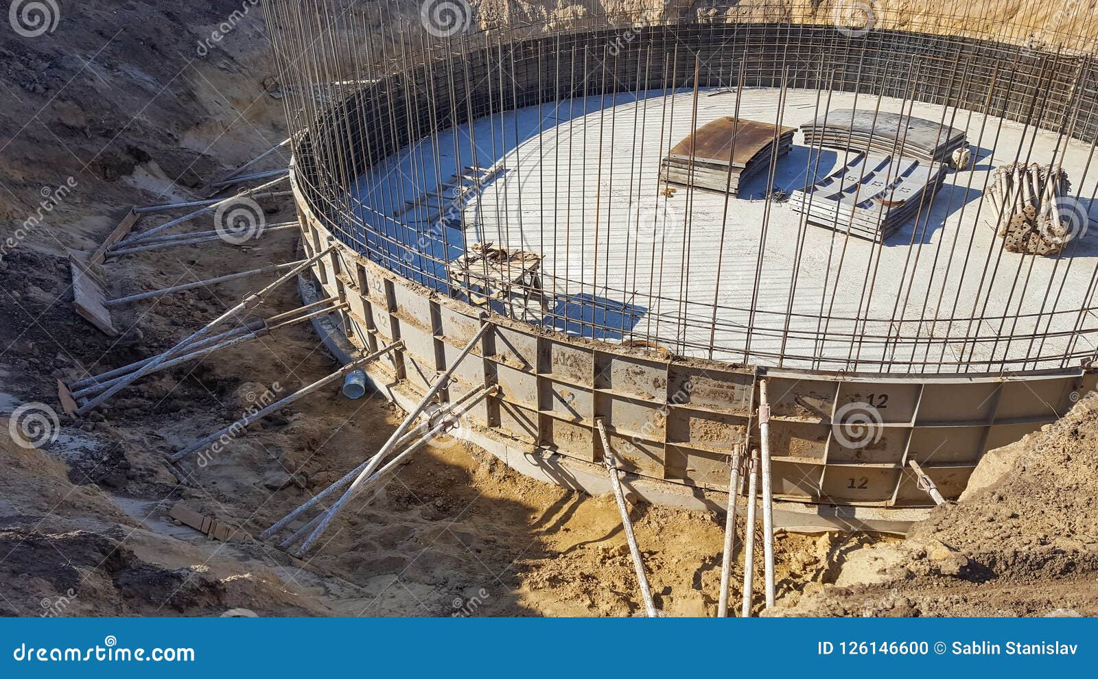 Round the Foundation with the Rebar in the Early Construction. Stock ...
