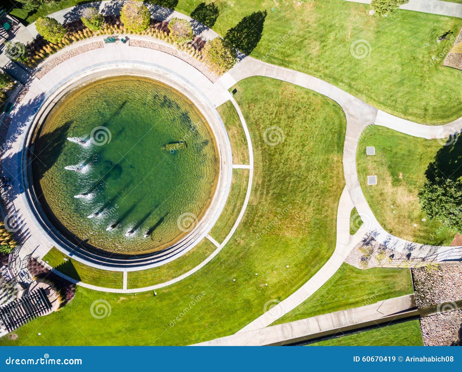 Round fountain stock image. Image of fall, america, aerial - 60670419