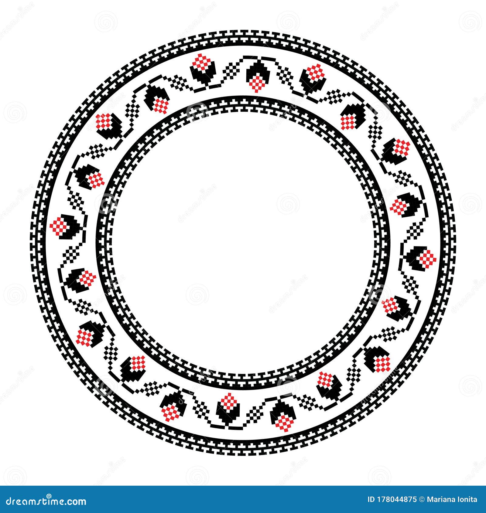 Traditional Round Frame Floral Embroidery Motif Stock Vector ...