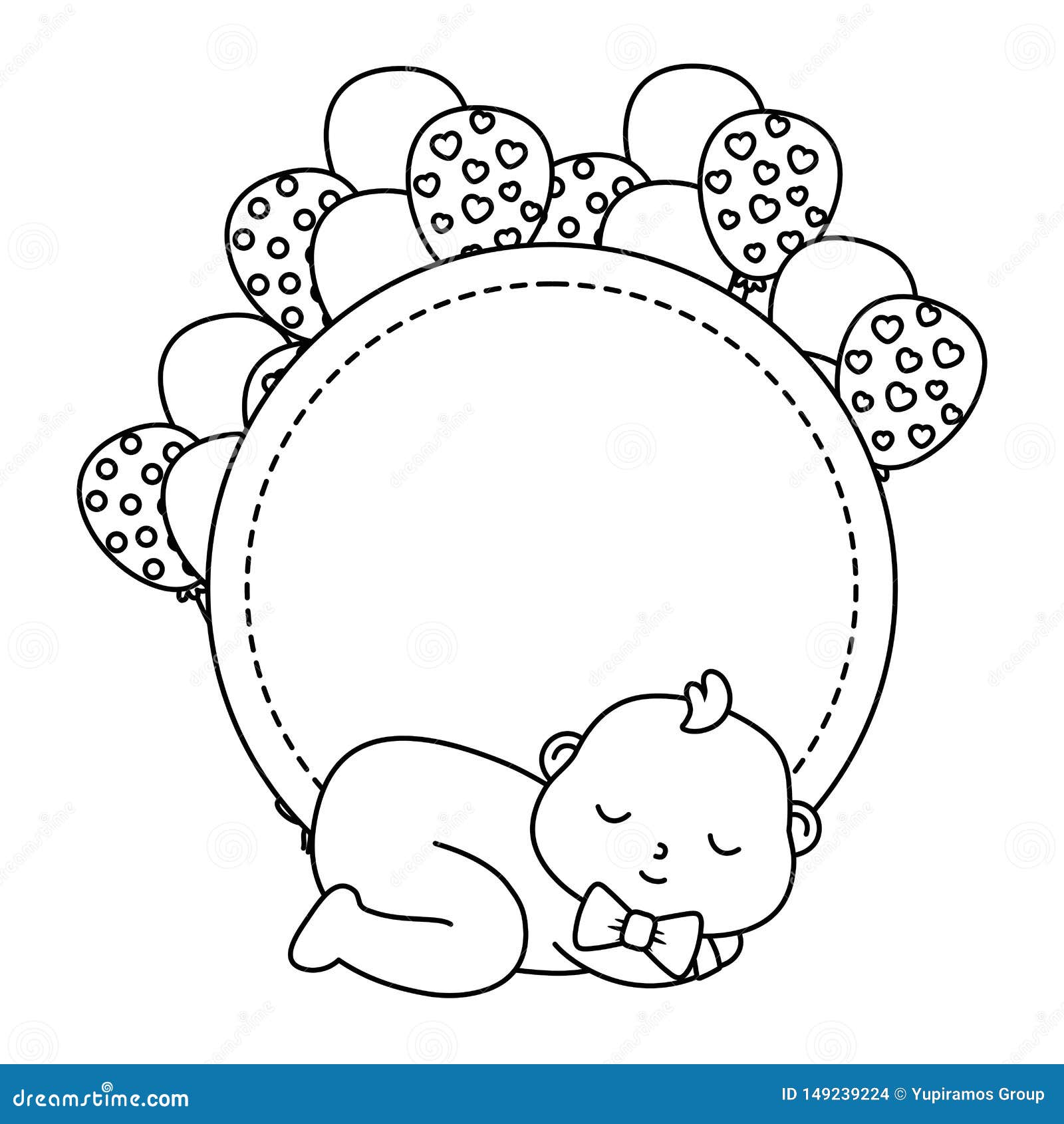 Round Frame with Baby Sleeping in Black and White Stock Vector ...