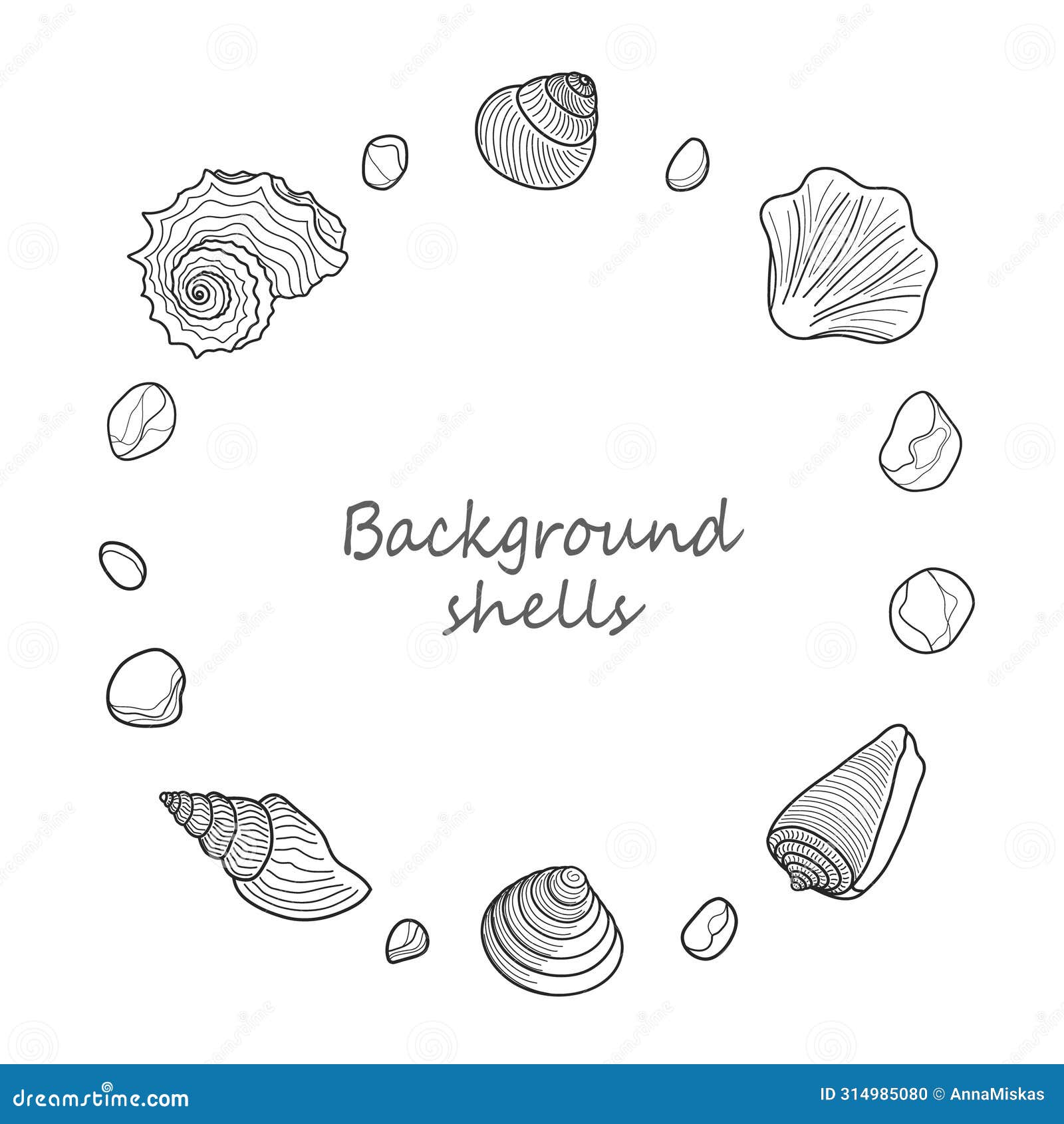 Round Frame and Background, Shells and Pebbles Outline. Stock ...