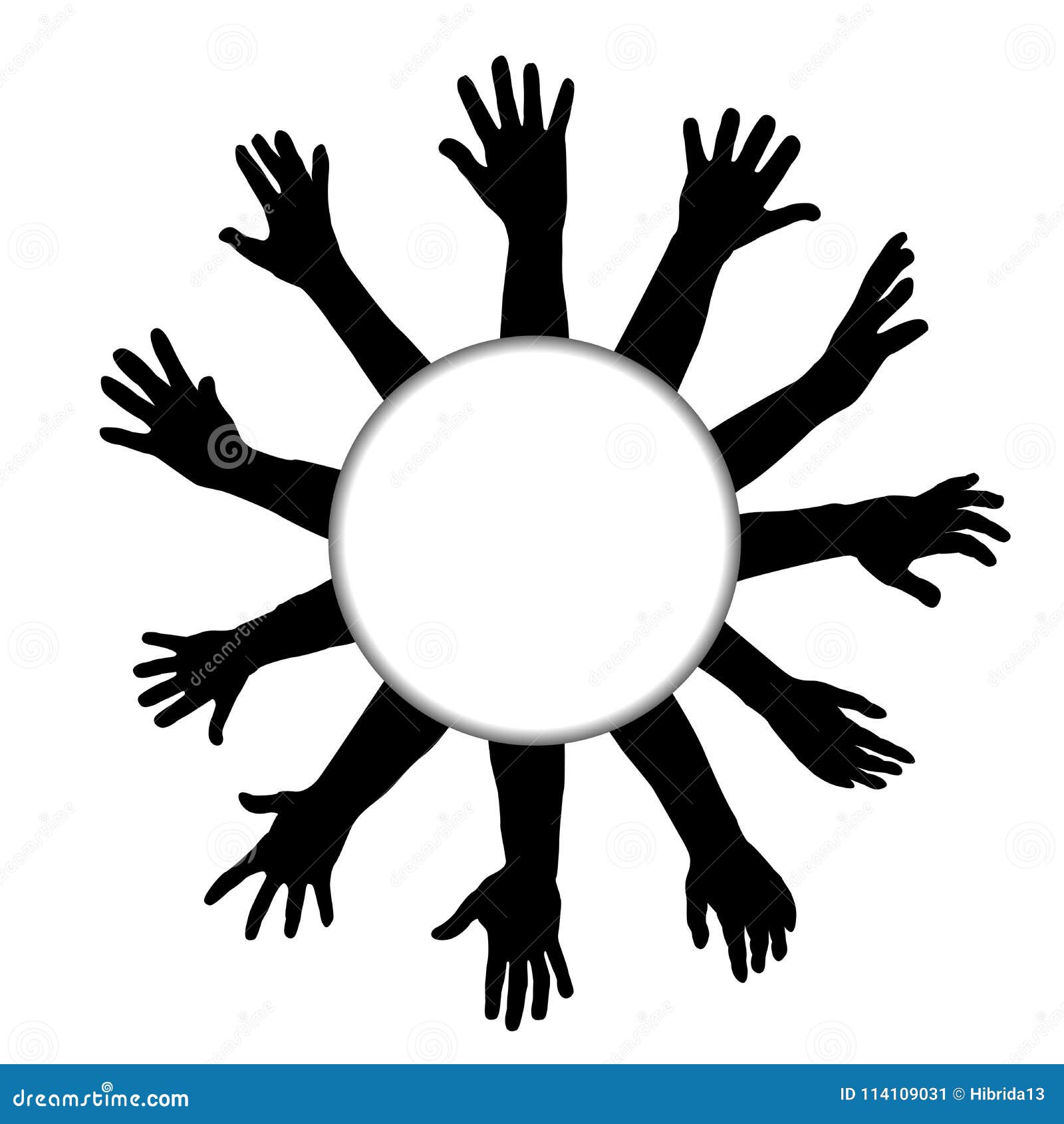 Round Frame with Hands Silhouettes Stock Vector - Illustration of ...