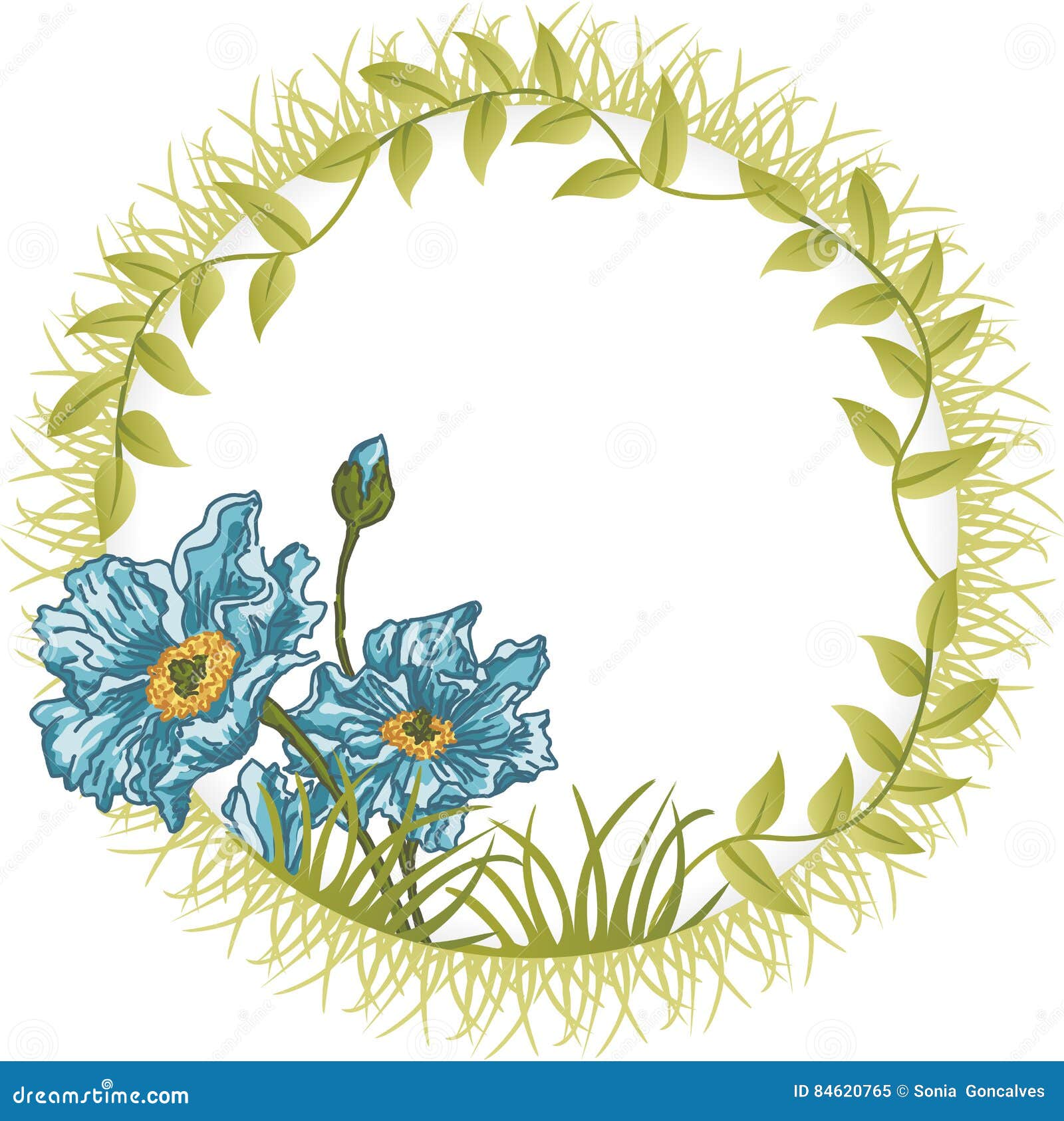 Round Frame Blue Flower stock vector. Illustration of graphic - 84620765