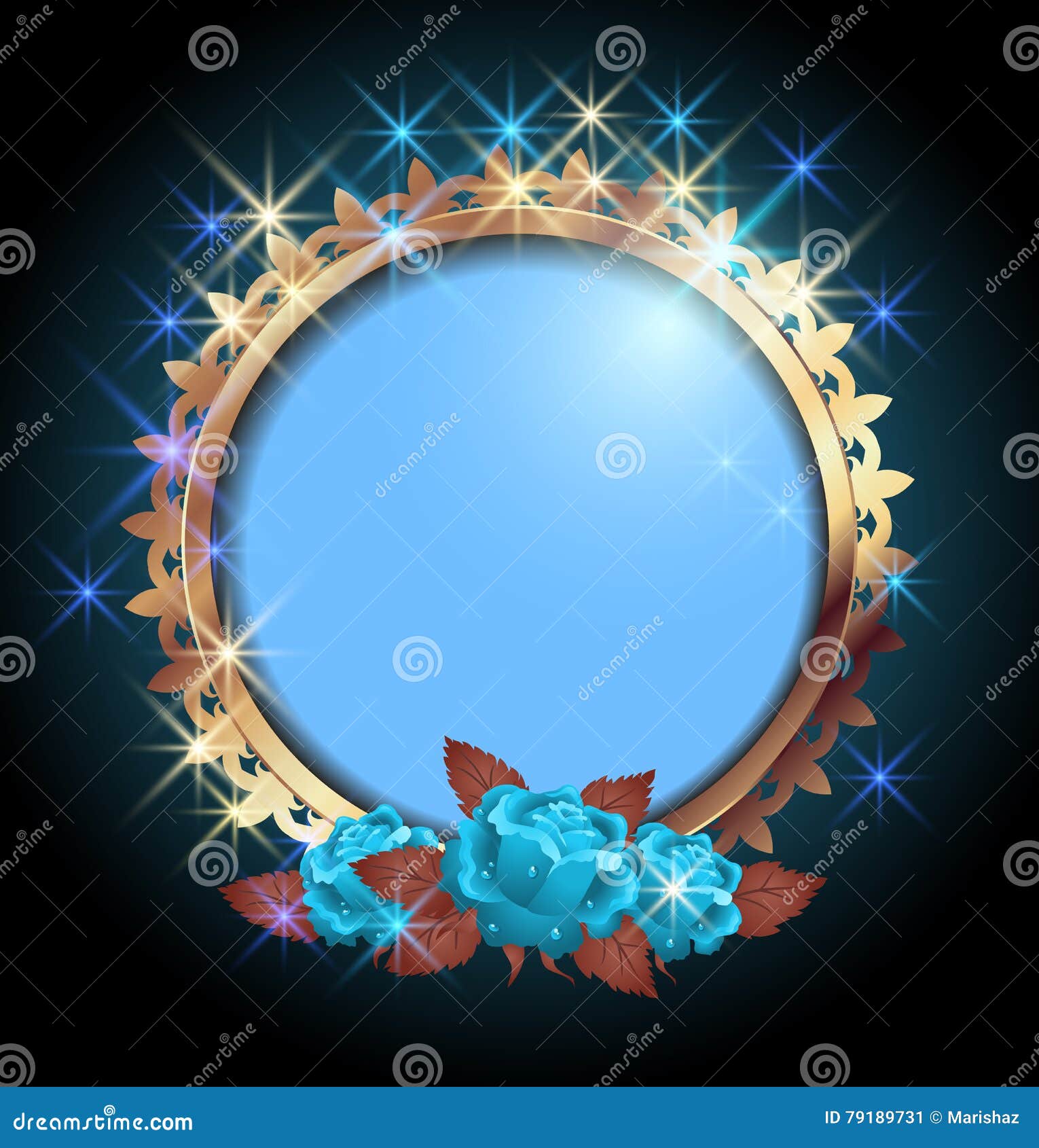 Round frame and blue roses stock vector. Illustration of luxurious ...
