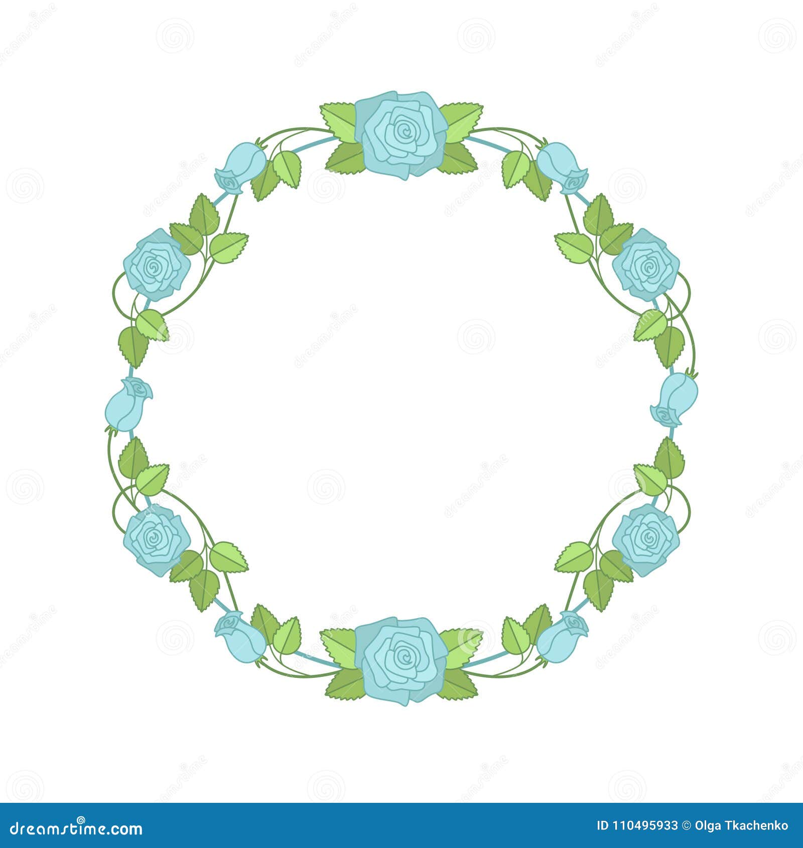 Round frame of blue roses stock vector. Illustration of frame - 110495933