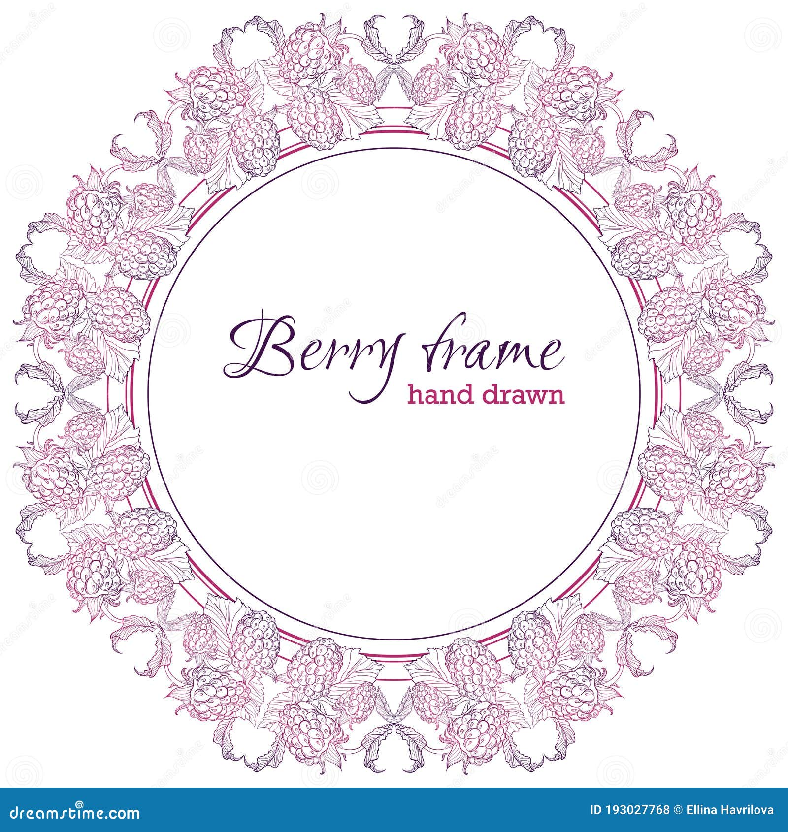 Round Frame Border of Raspberry Stock Vector - Illustration of drawn ...