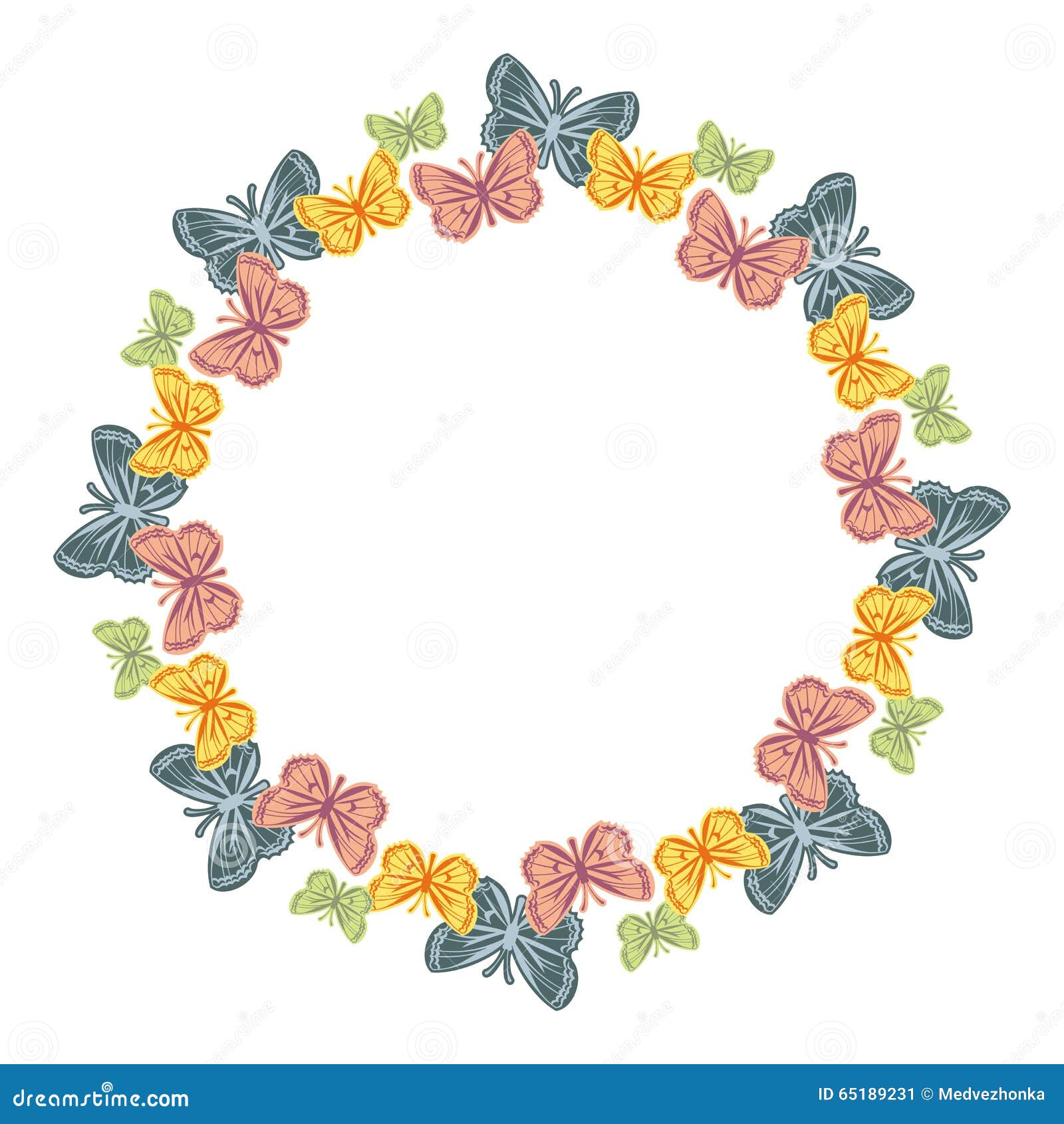 Round Frame with Butterflies Stock Illustration - Illustration of mixed ...