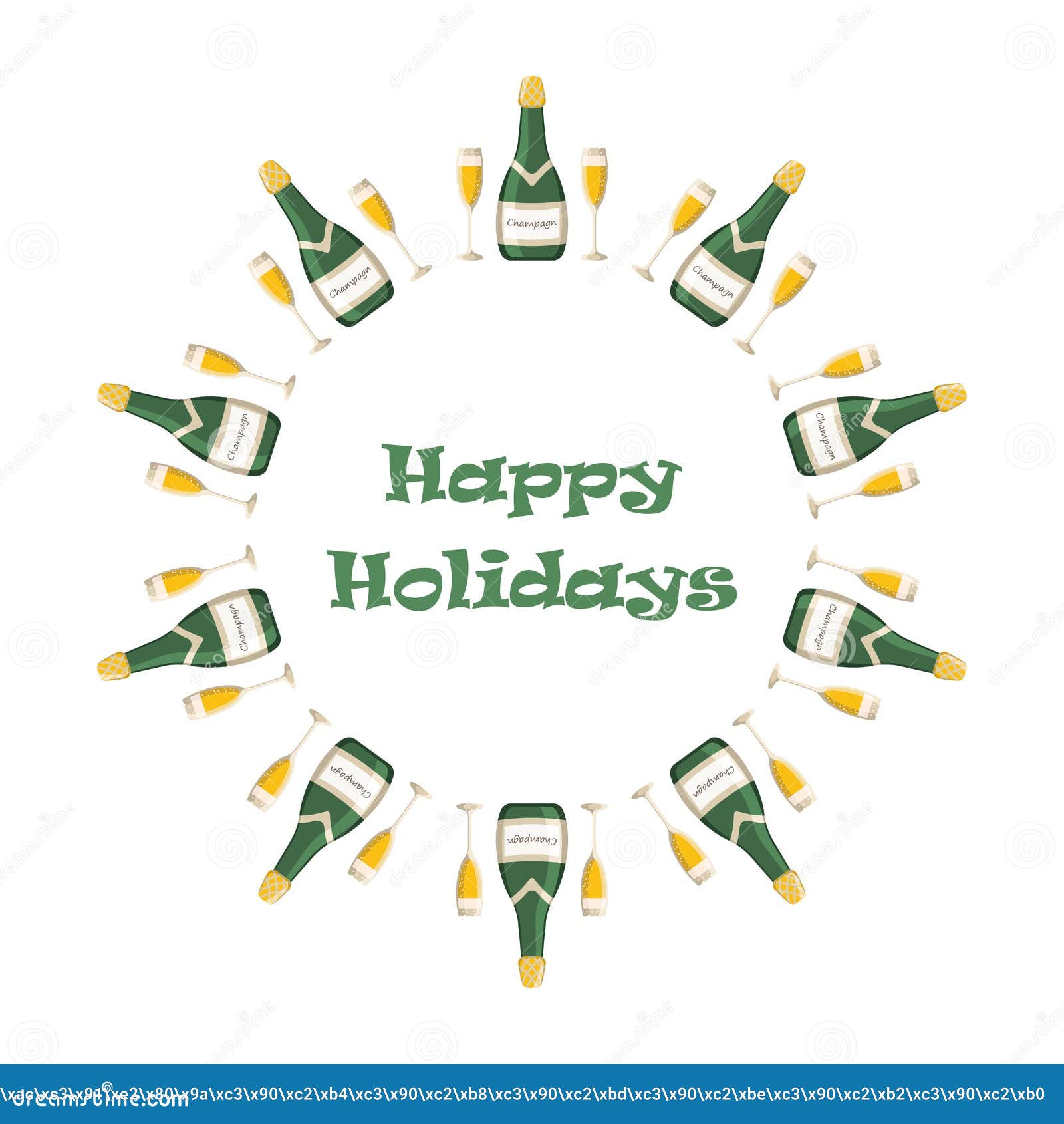 Round Frame with Champagne and Glasses Stock Vector - Illustration of ...