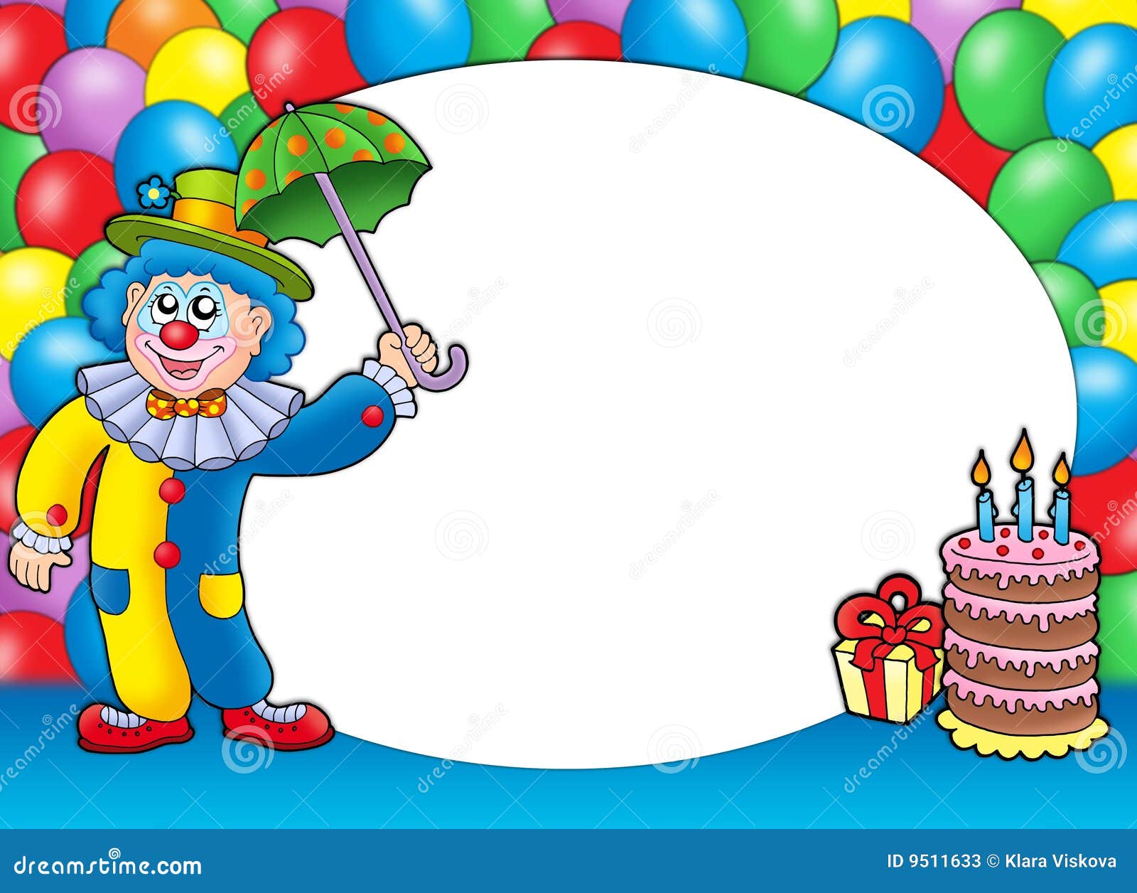Round Frame with Clown and Balloons Stock Illustration - Illustration ...