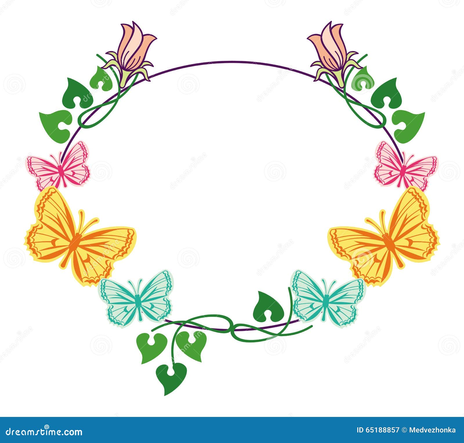 Round Frame with Colorful Butterflies Stock Illustration - Illustration ...