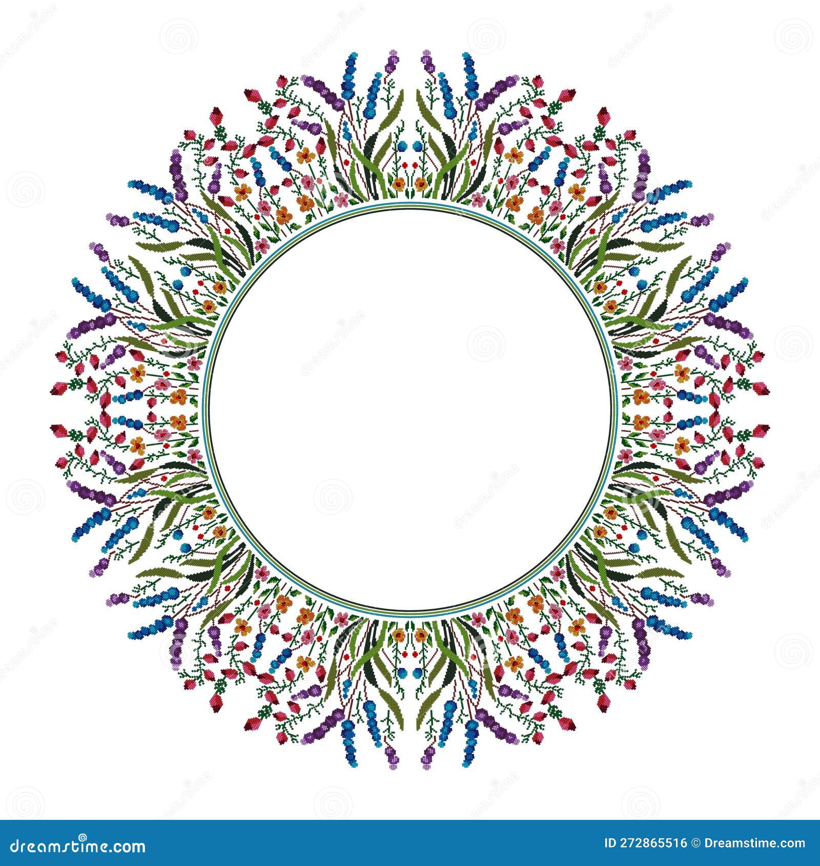 Round Frame with Colorful Pixelated Flower Pattern Stock Vector ...