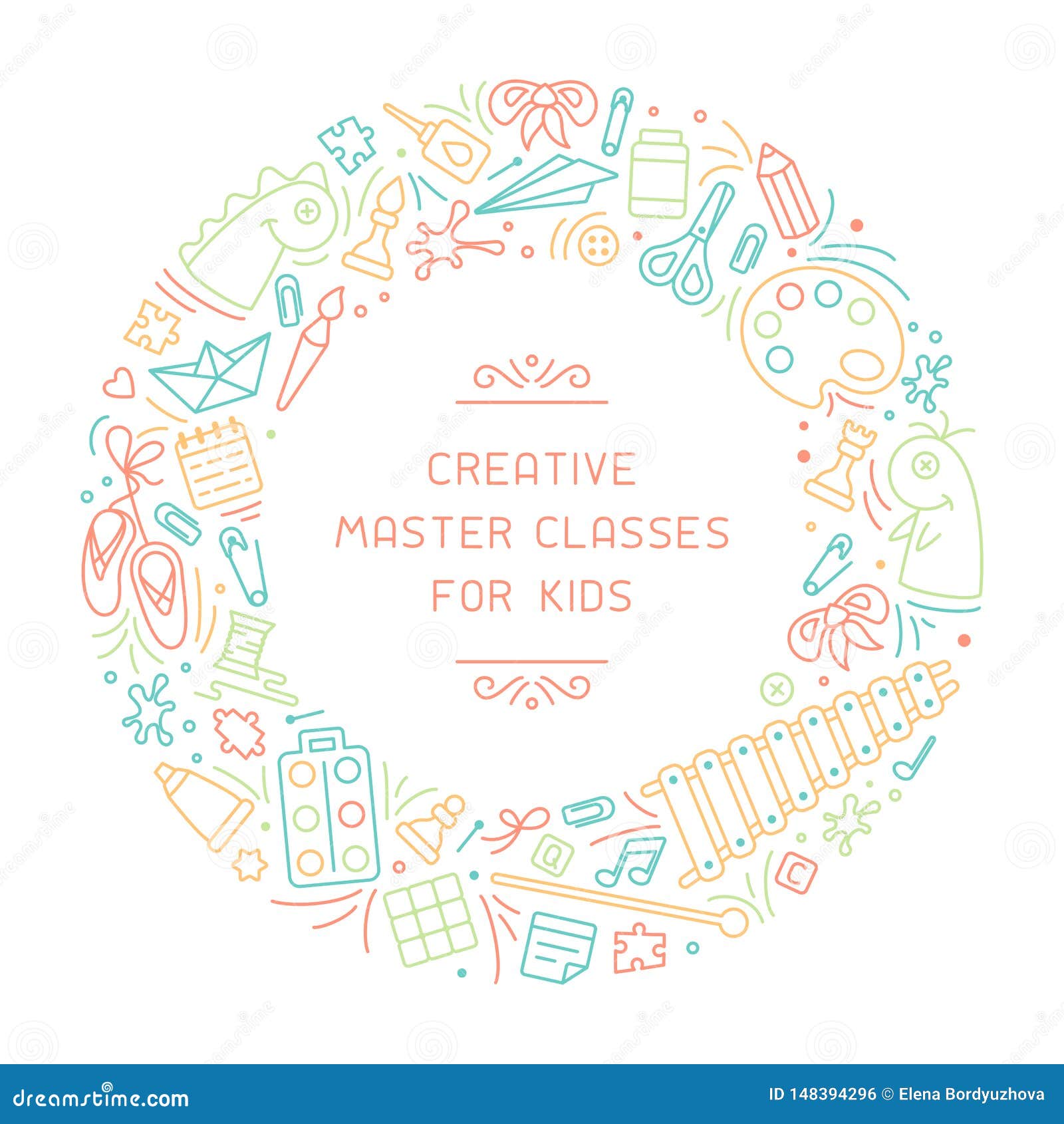 Round Frame Concept with Things for Creative Activity Stock Vector ...