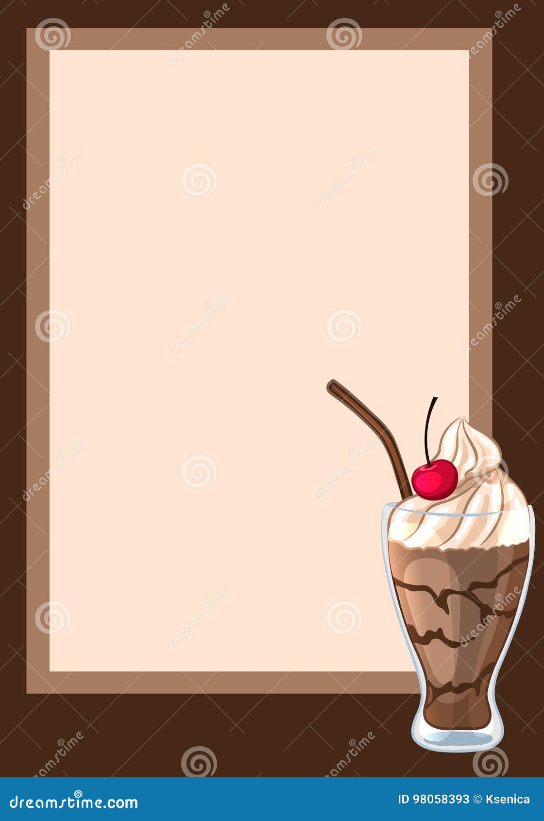 Round Frame Decorated with a Chocolate Milkshake with a Cherry. Stock ...