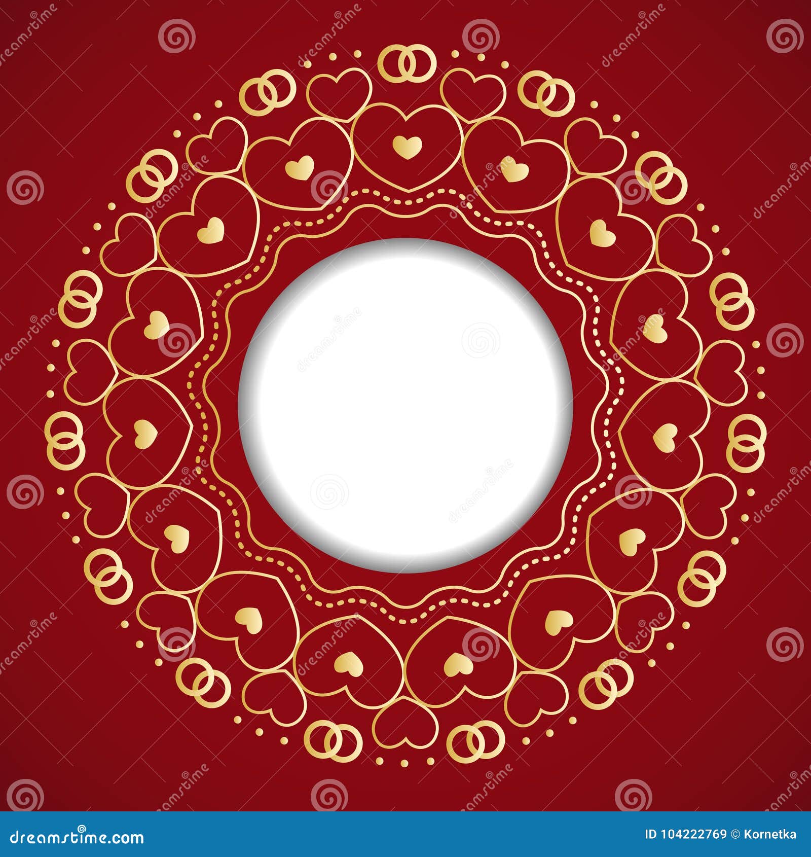 Round Frame with Decorative Elements. Wedding Card with Gold Stock ...