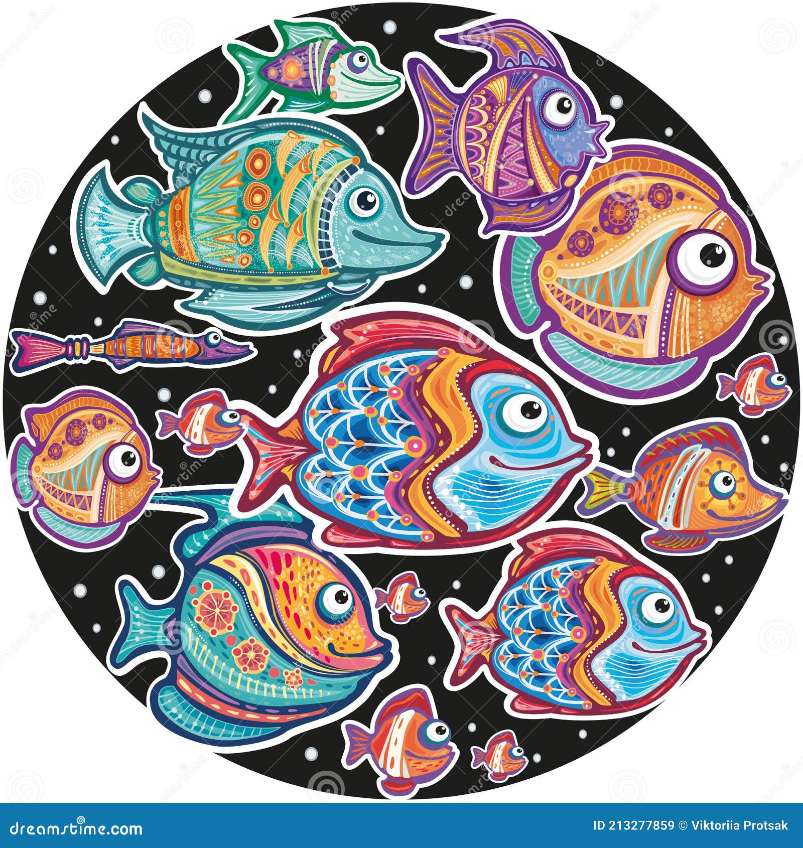 Round Frame with Decorative Fishes Stock Vector - Illustration of ...