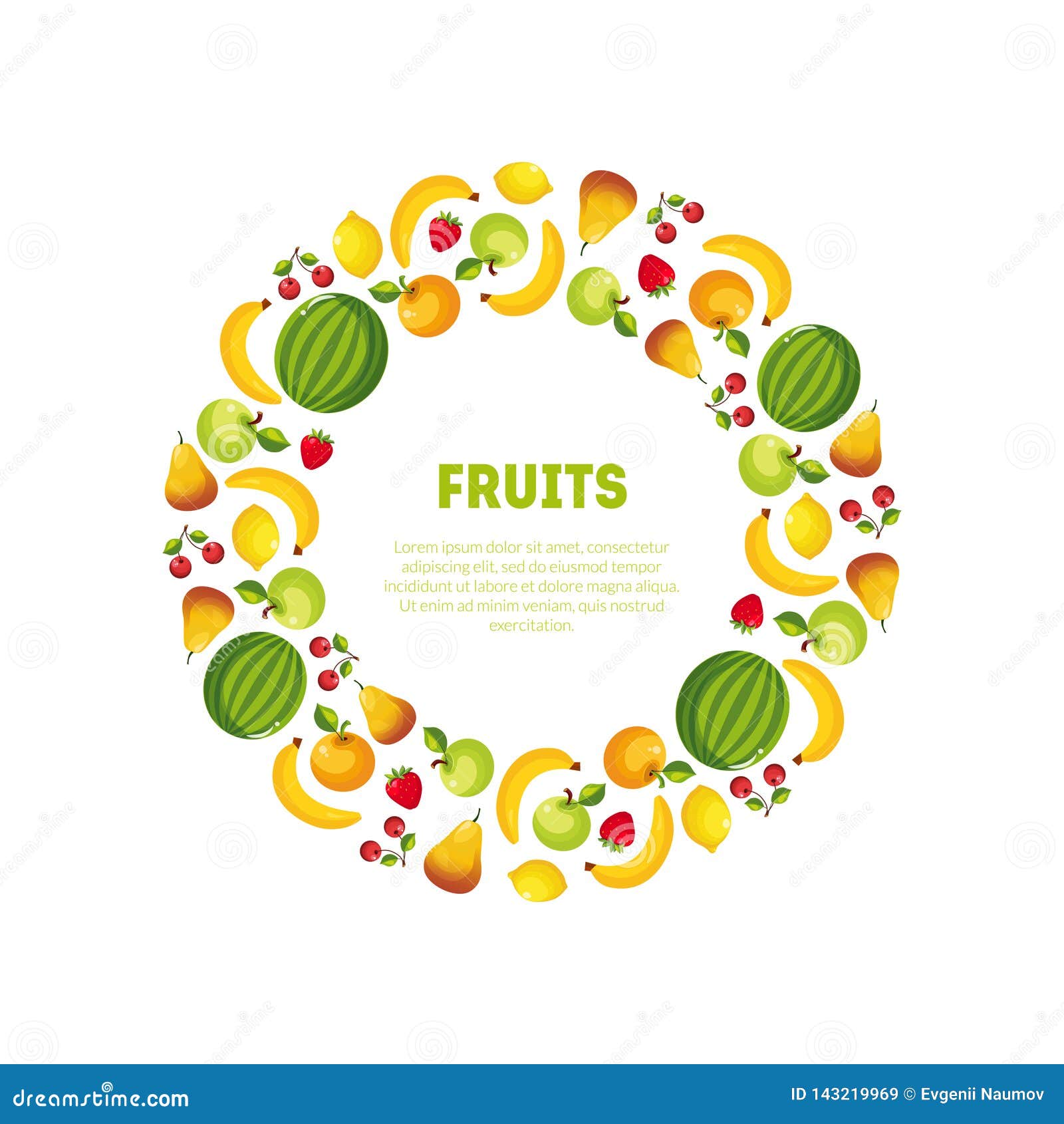 Round Frame of Different Fresh Vegetables and Fruits Vector ...