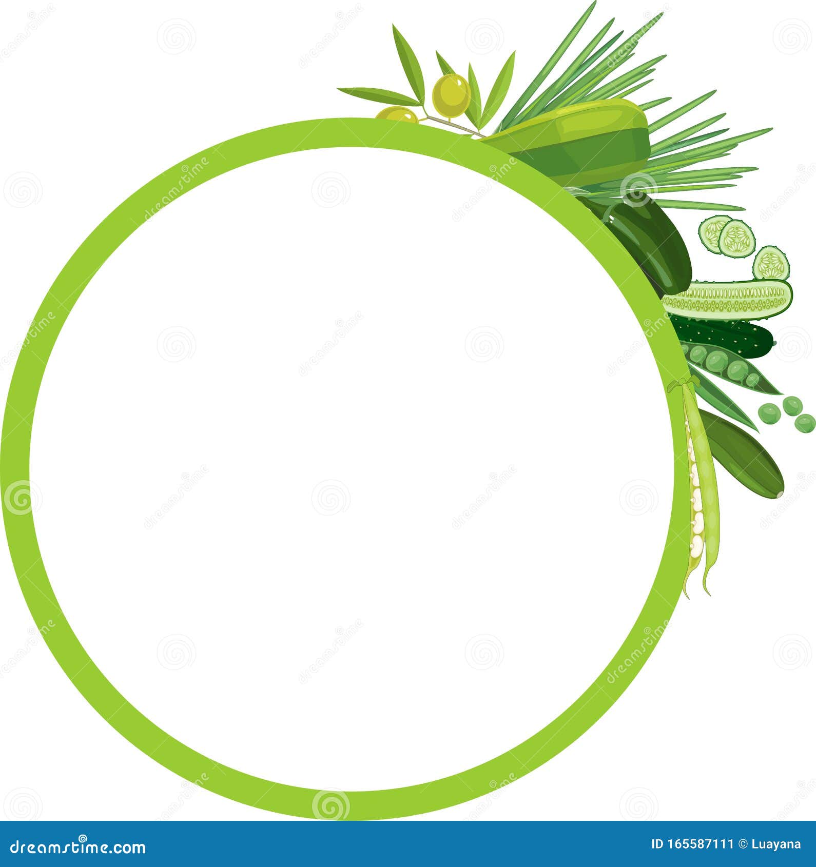 Round Frame with Different Green Vegetables Stock Vector - Illustration ...