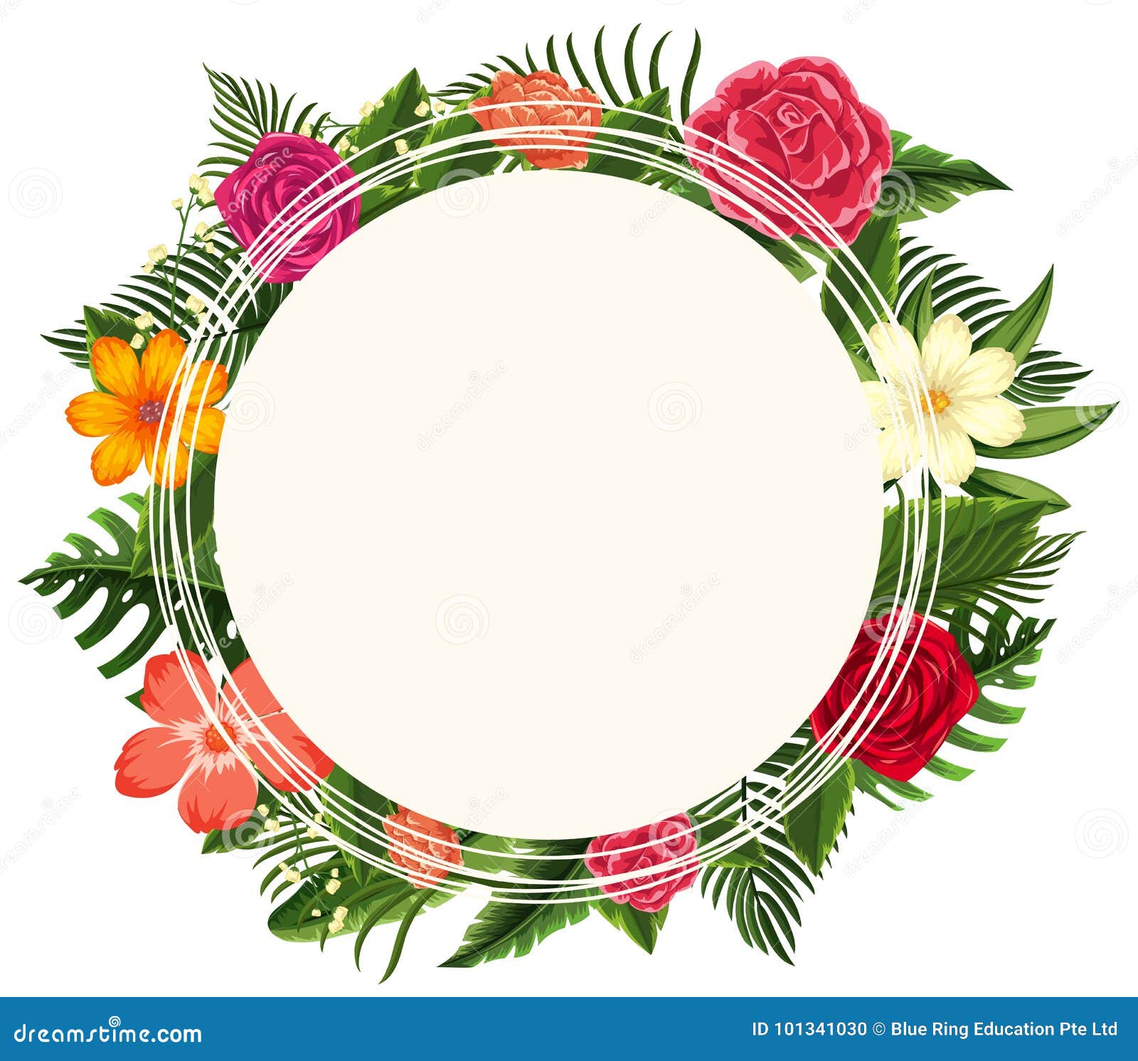 Round Frame with Different Types of Flowers Stock Vector - Illustration ...