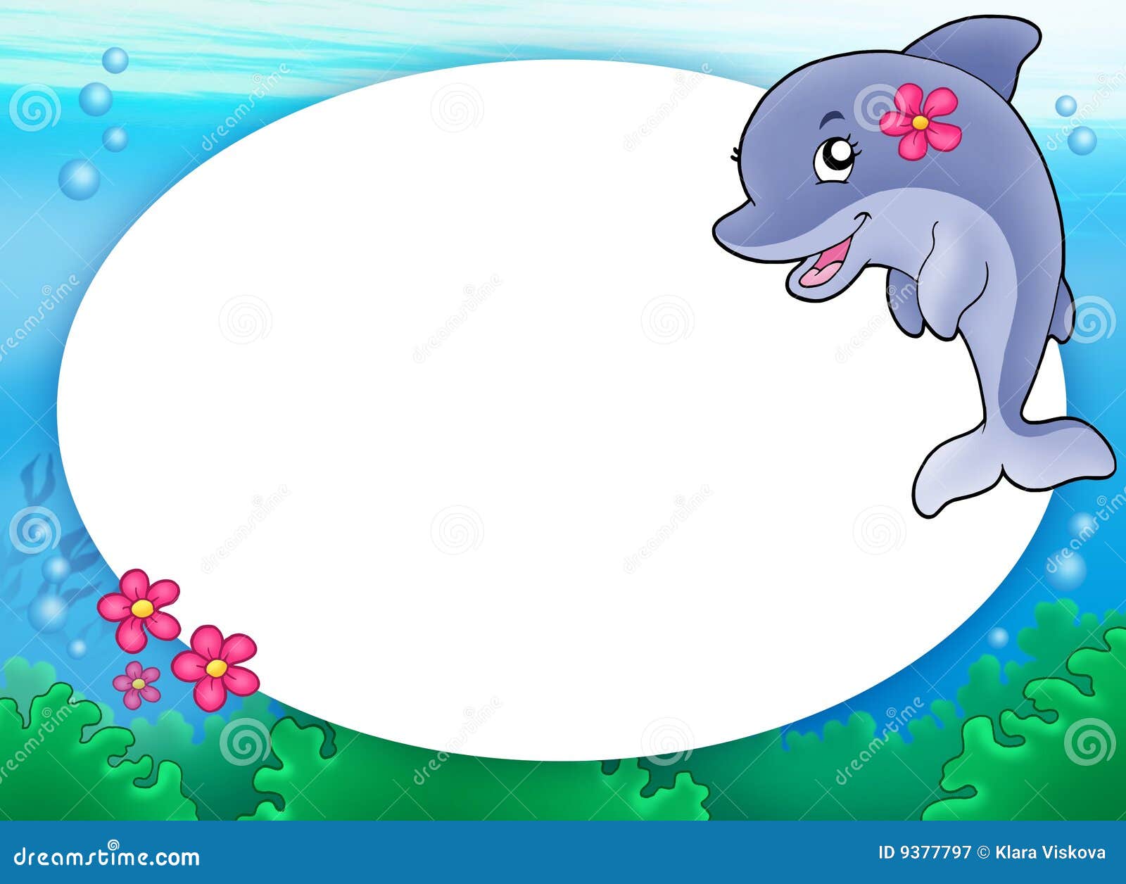 Round Frame with Dolphin Girl Stock Illustration - Illustration of ...