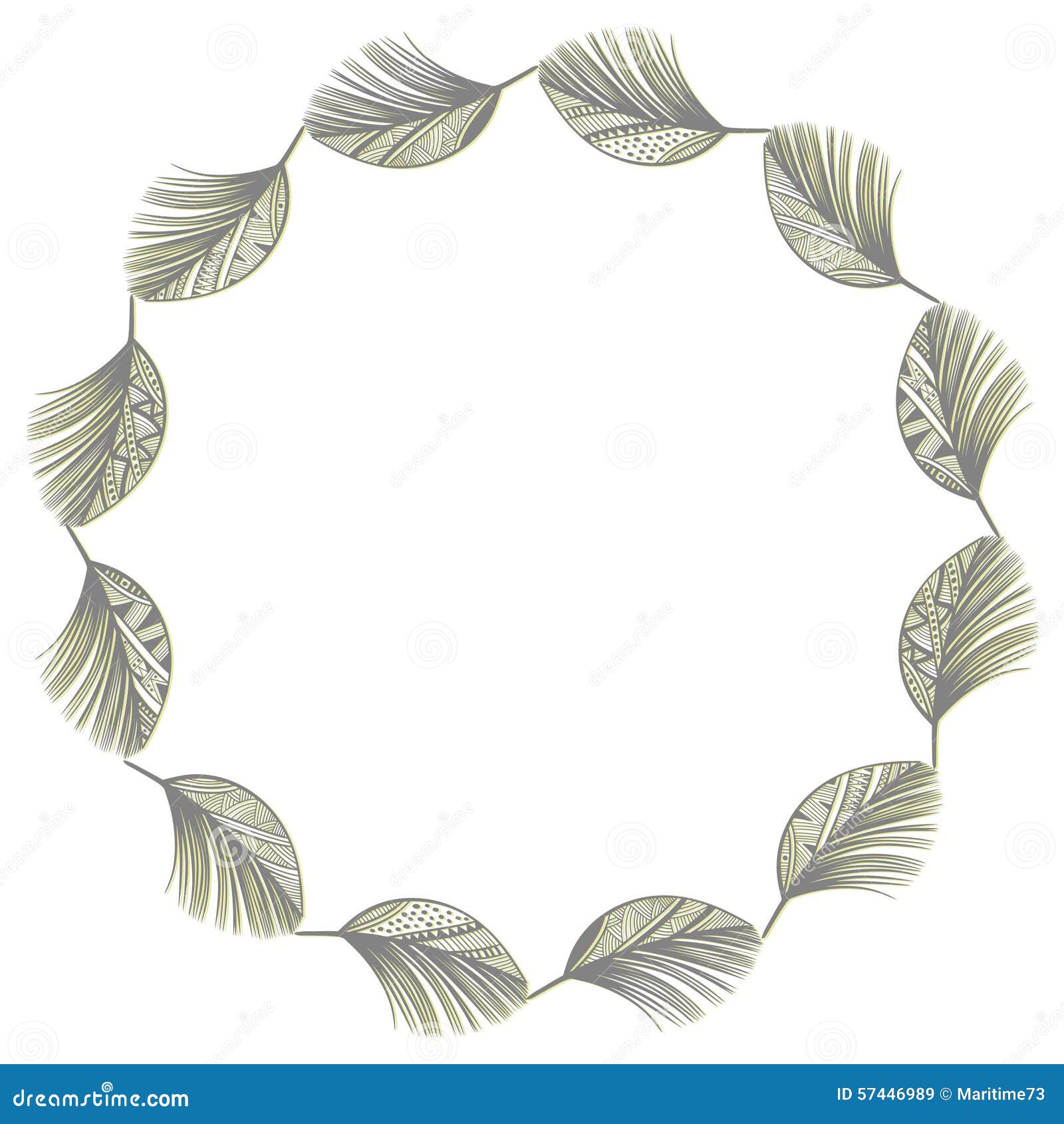 Round Frame with Doodle Feathers. Vector Element for Design. Stock ...
