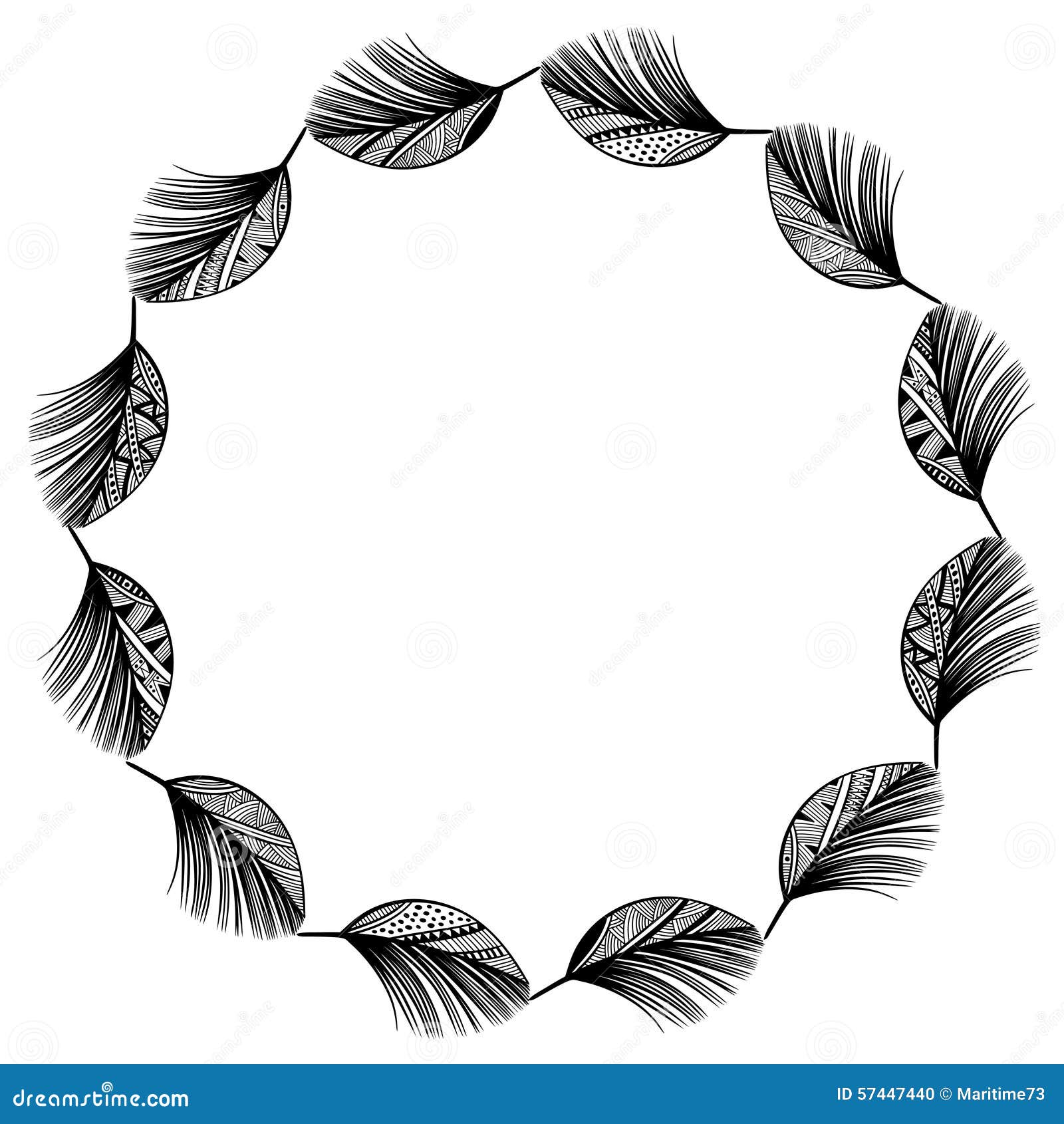Round Frame with Doodle Feathers. Vector Element for Design. Stock ...