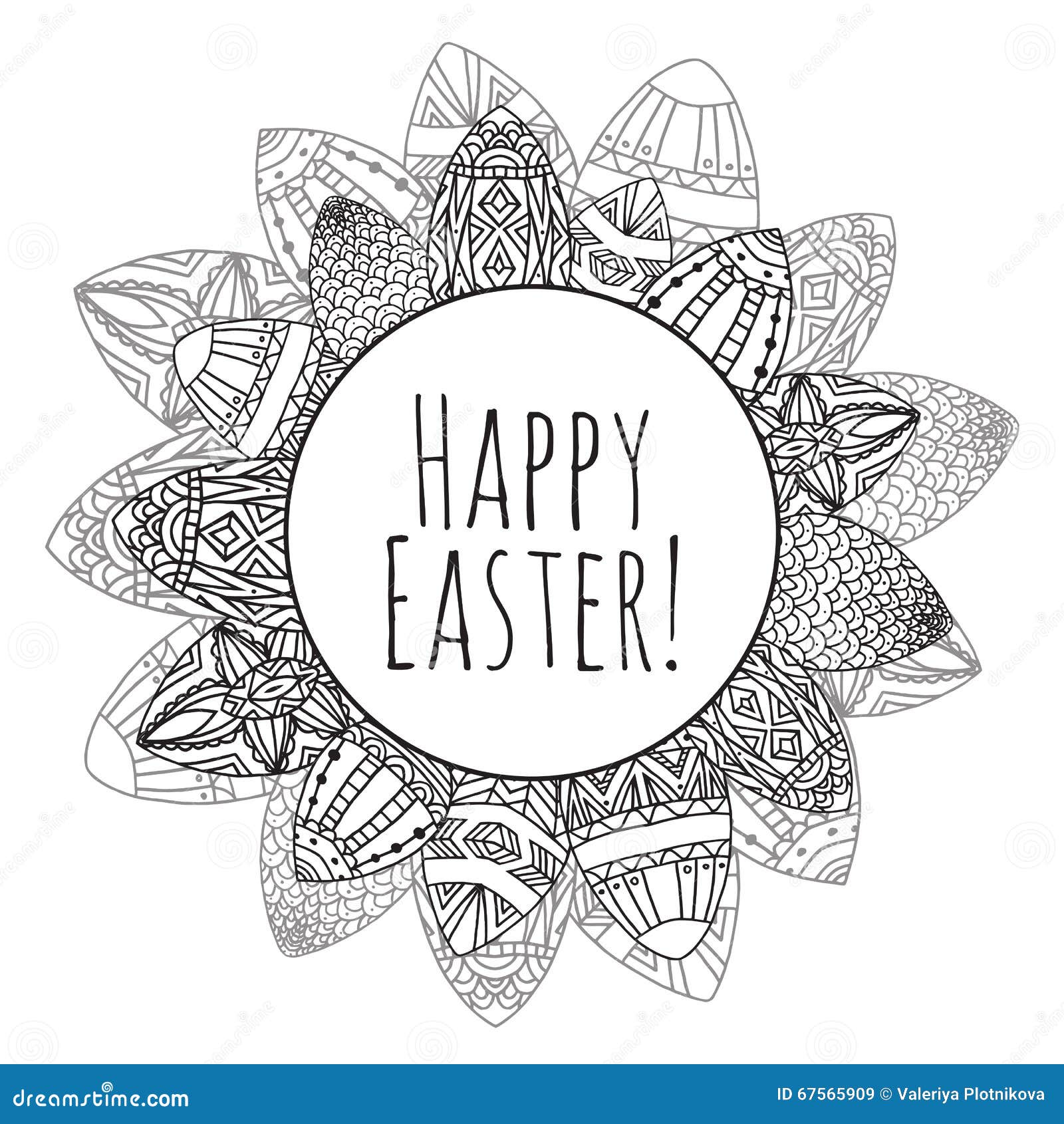 Round Frame with Easter Eggs with Zentangle Doodle Pattern Stock Vector ...