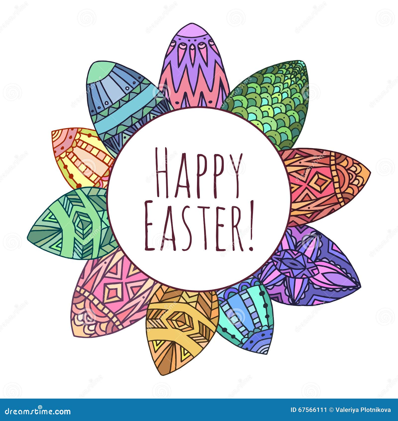 Round Frame with Easter Eggs with Zentangle Doodle Pattern Stock Vector ...