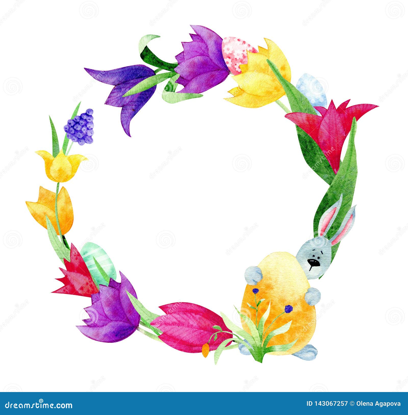 Round Frame for Easter Floral Wreath Stock Illustration - Illustration ...