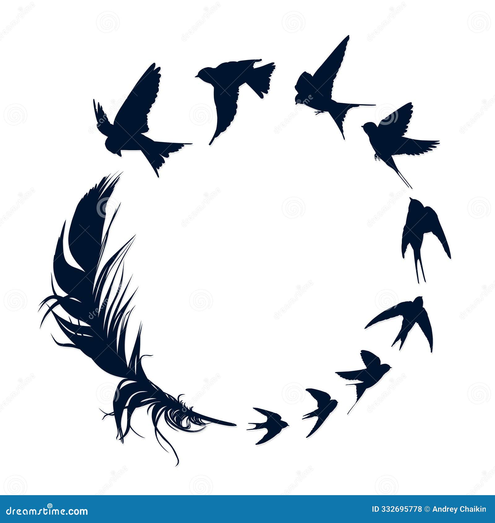 Round Frame with Feather and Birds. Stock Illustration - Illustration ...