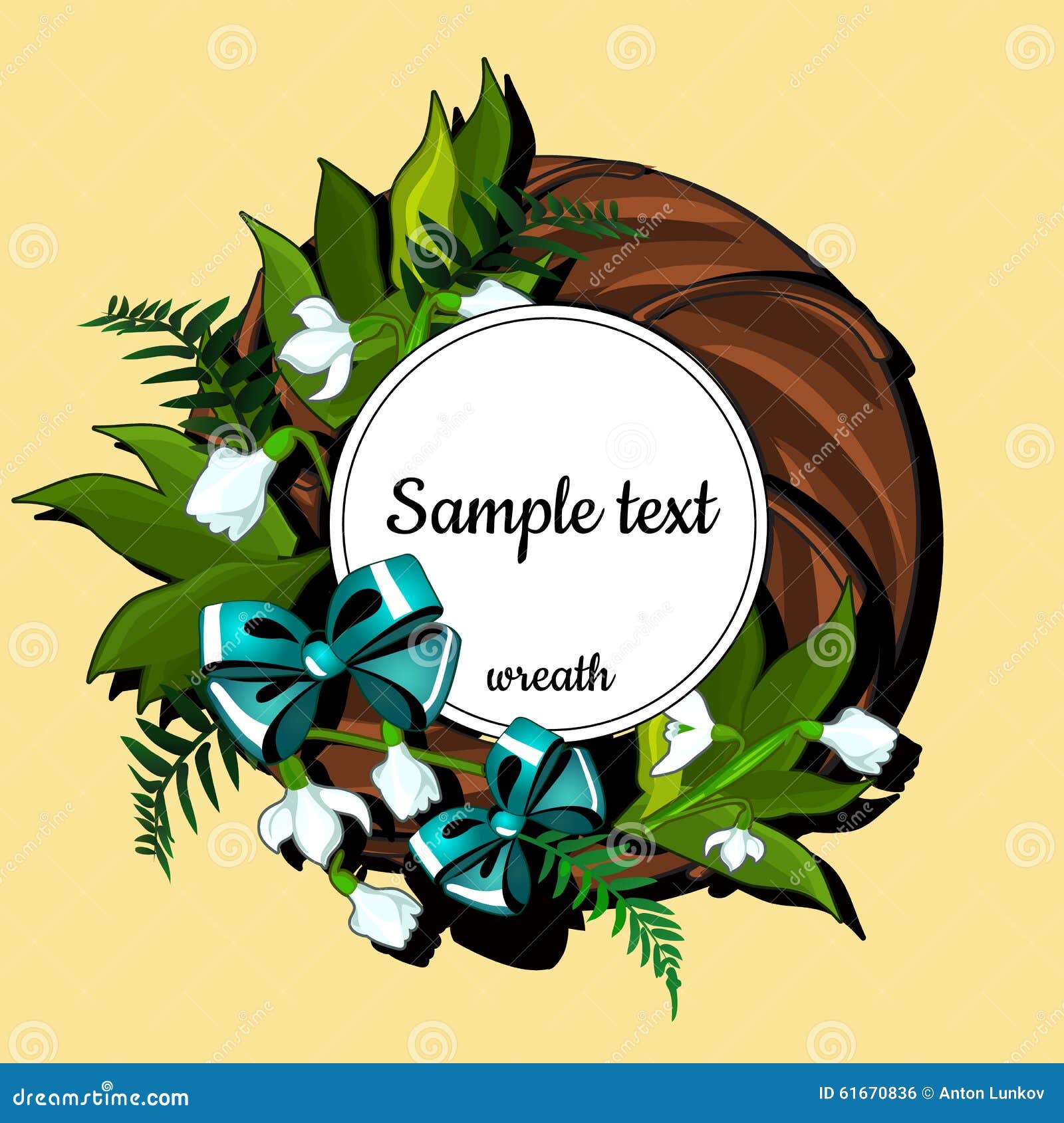 Round Frame with Flowers of White Lilies and Text Stock Vector ...