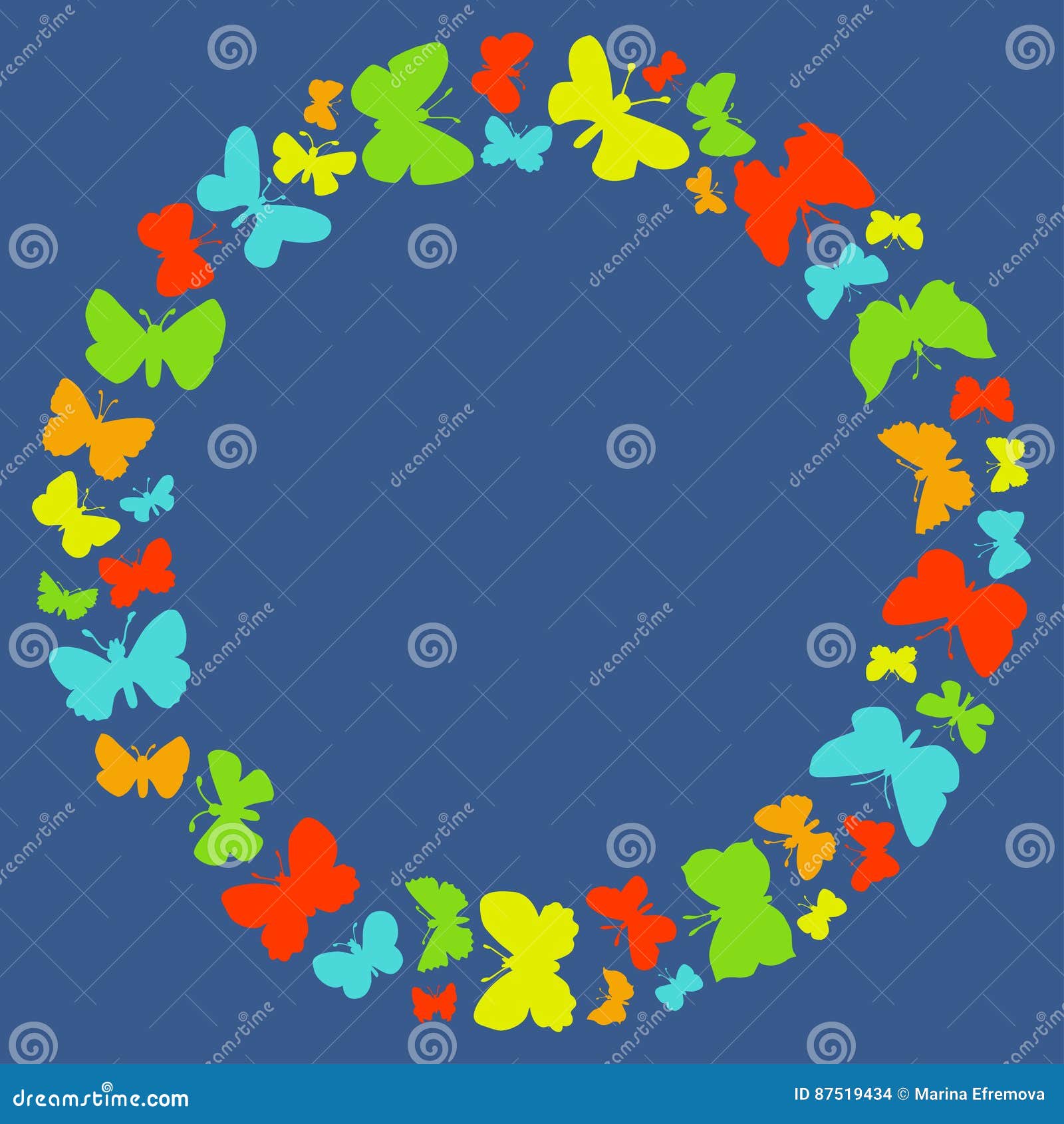 Round Frame of Flying Butterflies. Stock Vector - Illustration of ...