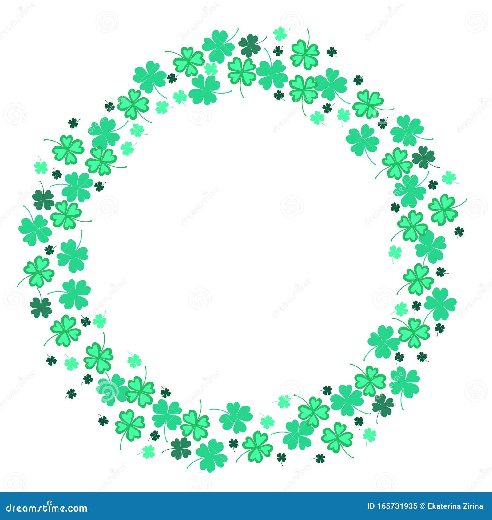 Round Frame of Four Leaf Clover Isolated on a White Background. Vector ...