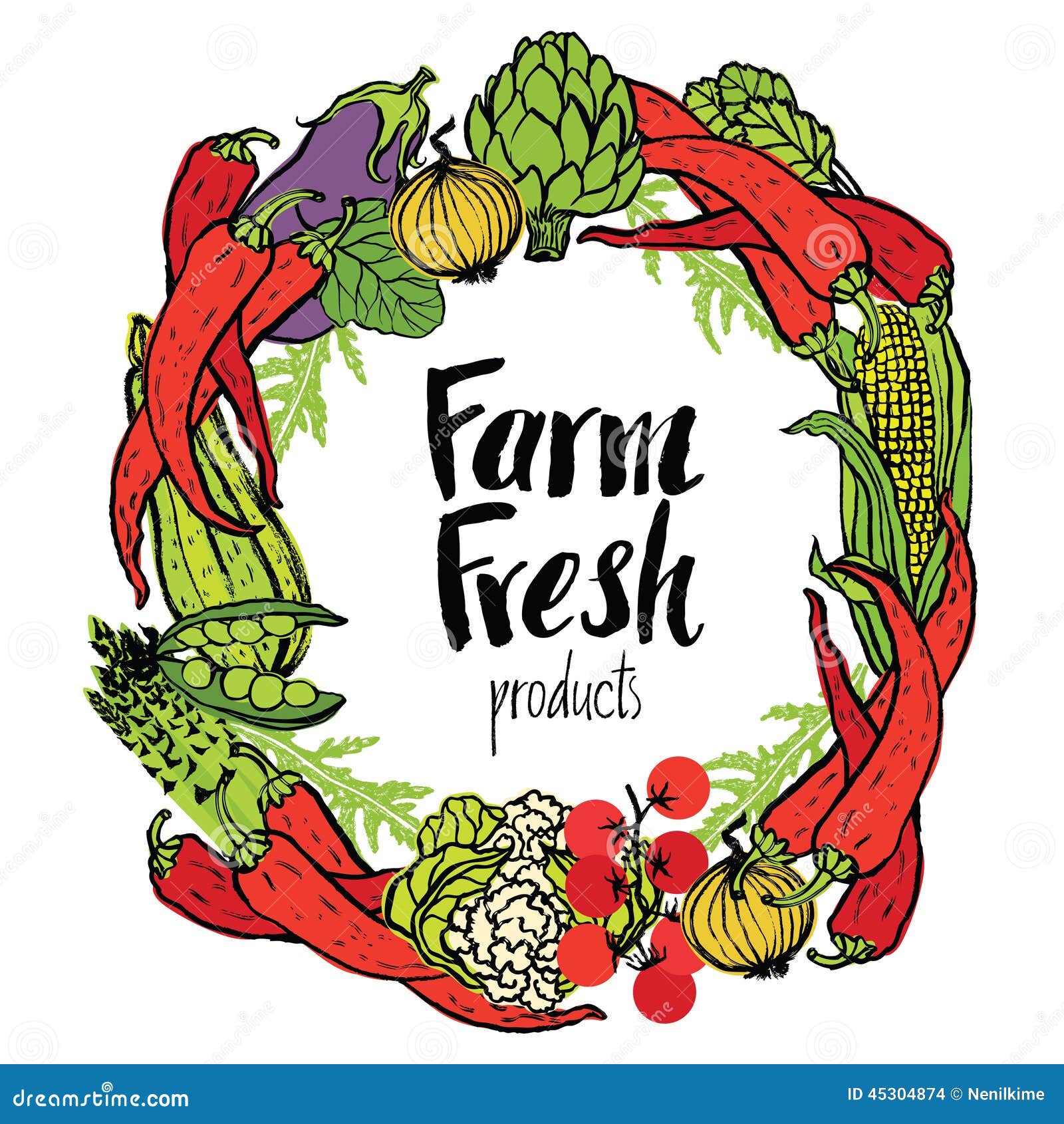 Round Frame of Fresh Vegetables Stock Vector - Illustration of meal ...