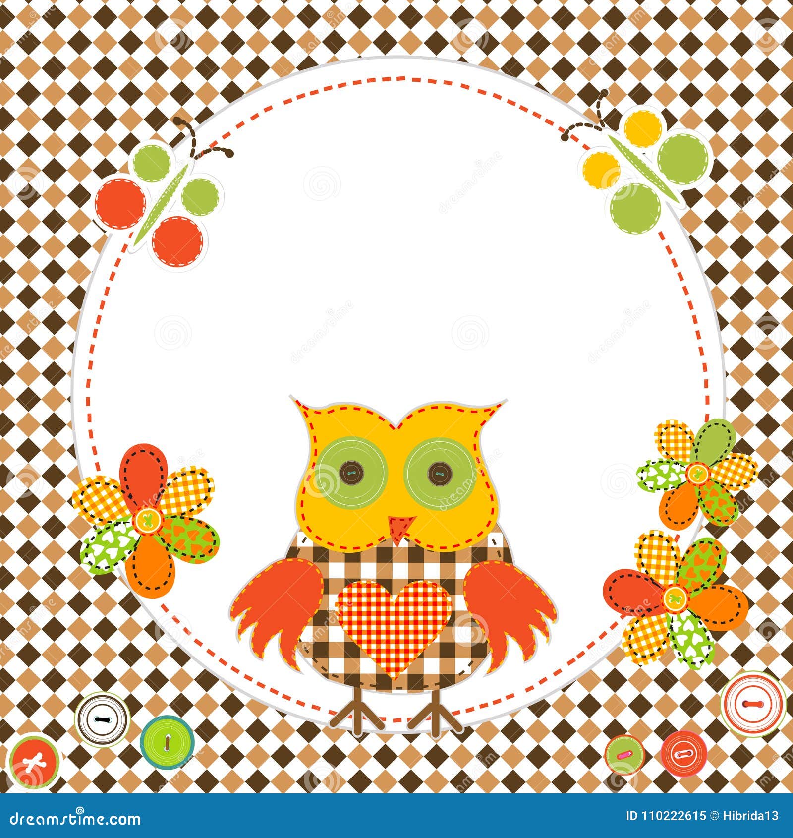 Round Frame with Cartoon Owl in Patchwork Style Stock Vector ...