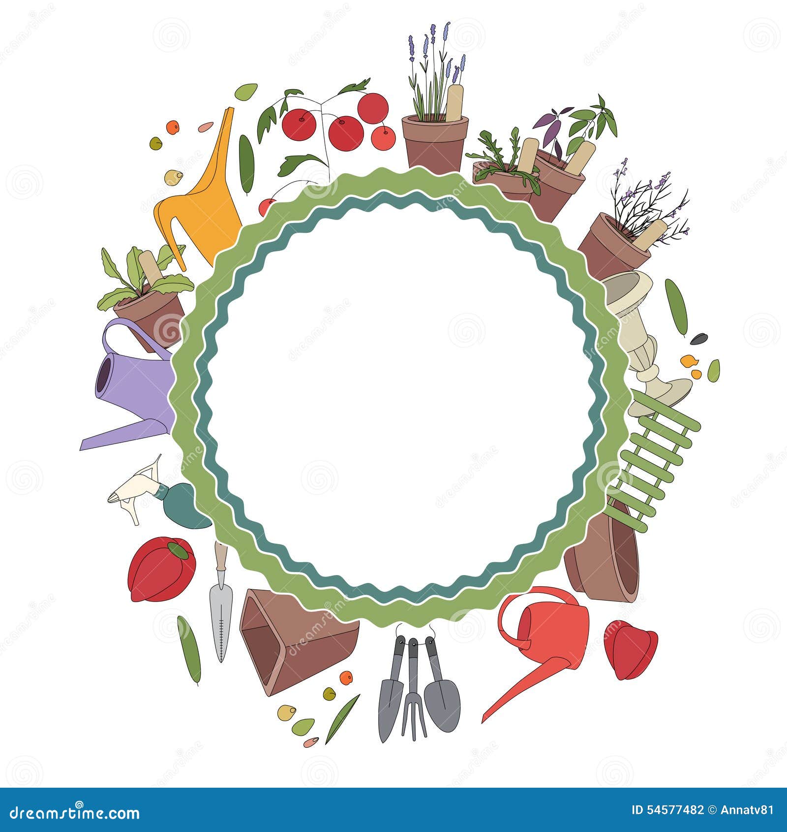 Round Frame with Gardening Tools and Plants. Herbs Stock Vector ...