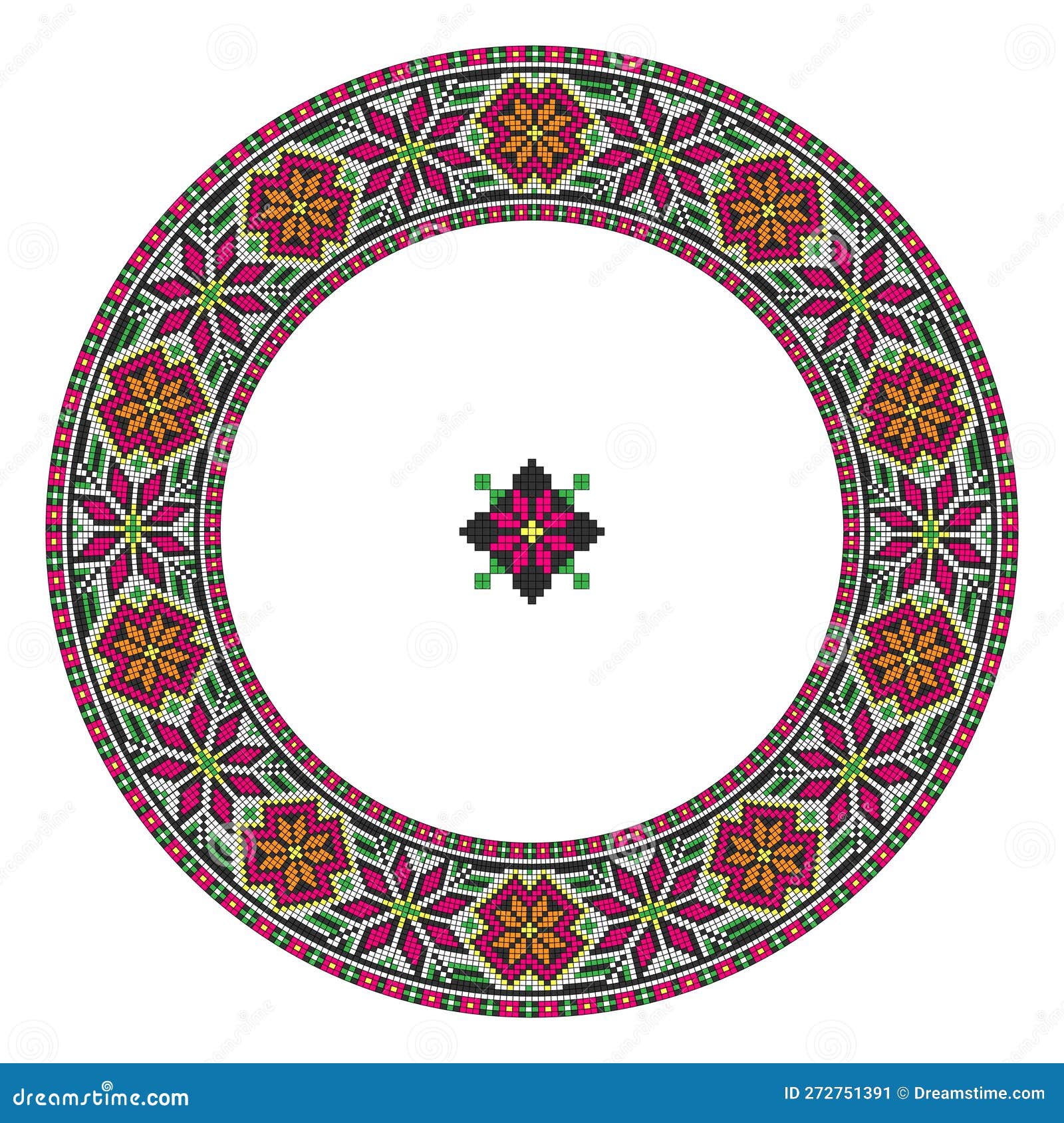 Round Frame with Geometric Pixel Pattern Isolated on White Background ...