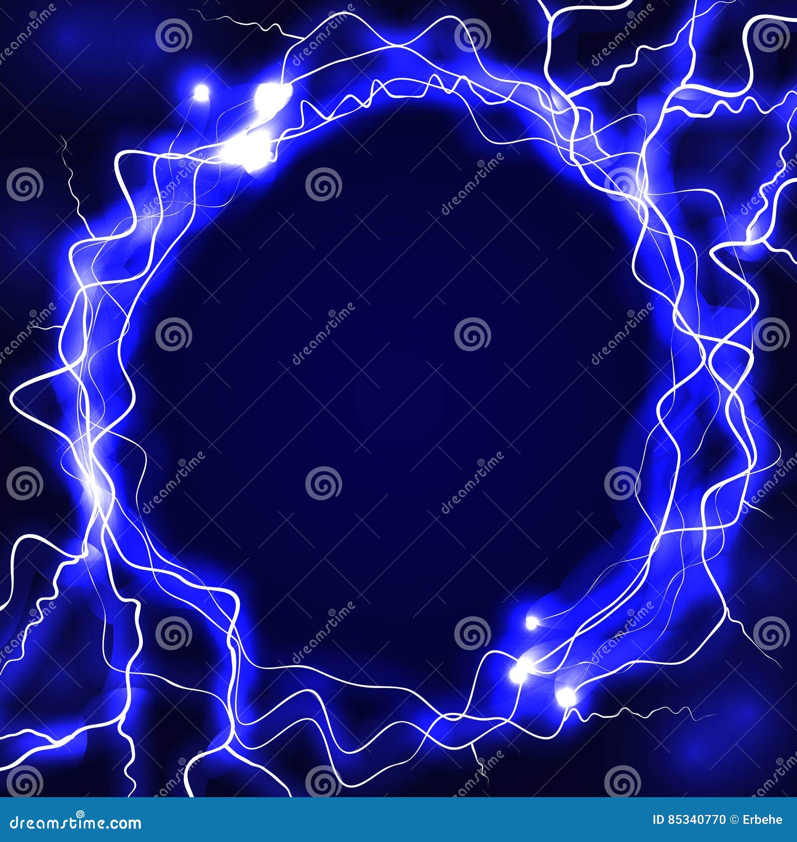 Round Frame with Glowing Lightning on a Dark Blue Background. Br Stock ...