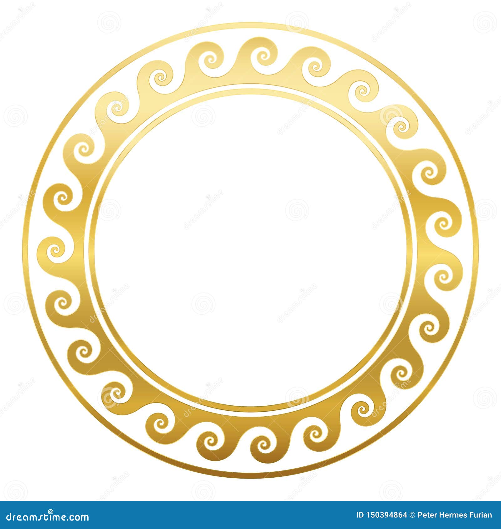 Round Frame Golden Spirals Greek Pattern Stock Vector - Illustration of ...