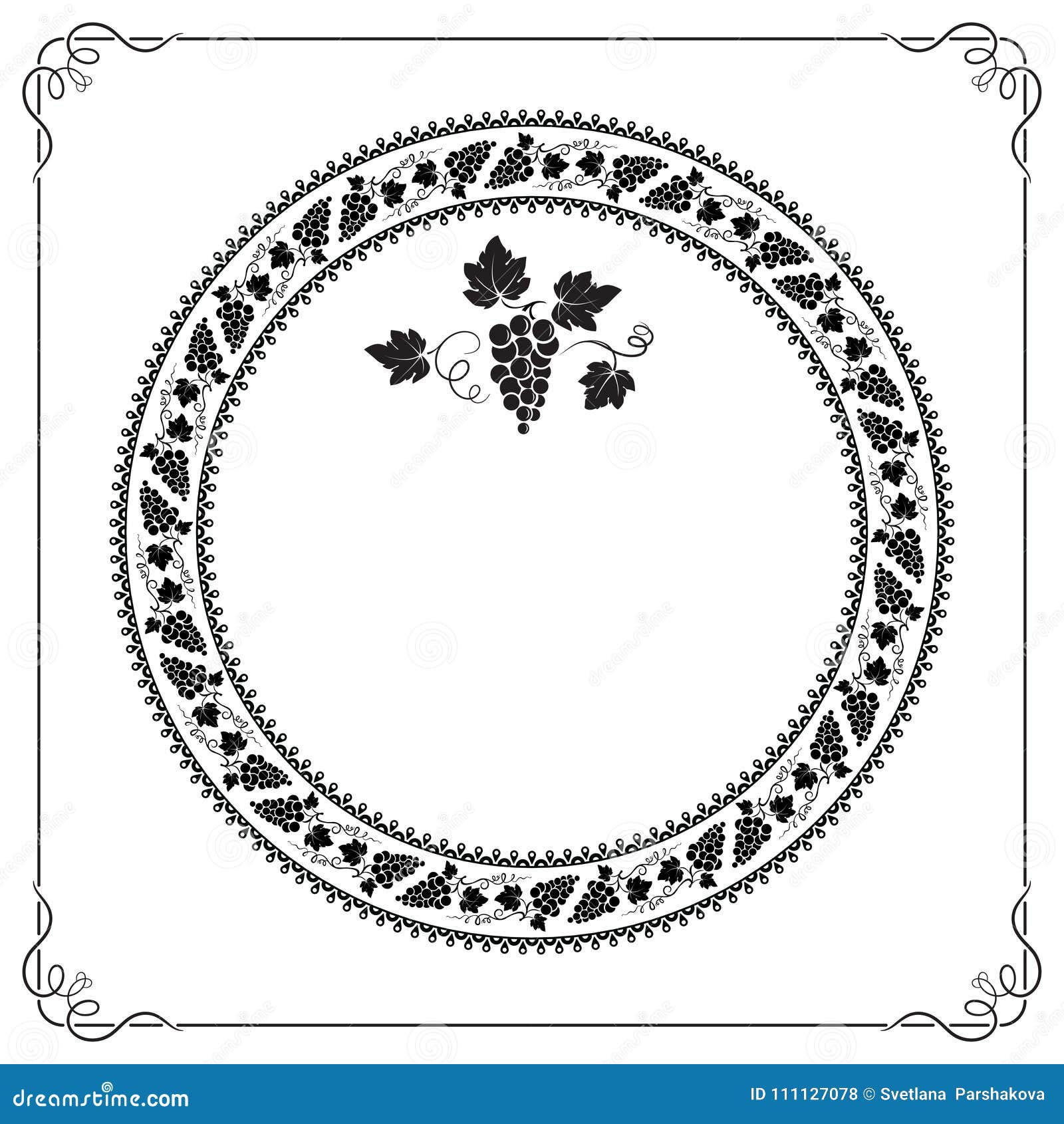 Round Frame with Grape Elements Stock Vector - Illustration of ...