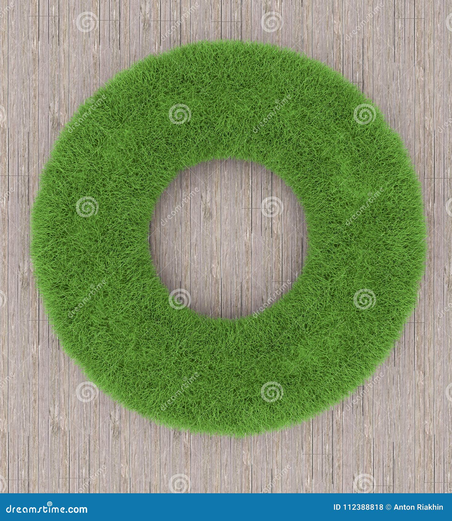 Round Frame of Grass on a Wooden Background. 3D Render Stock ...