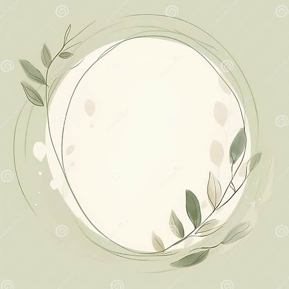 Round Frame with Green Leaves and Branches on Light Background. Vector ...