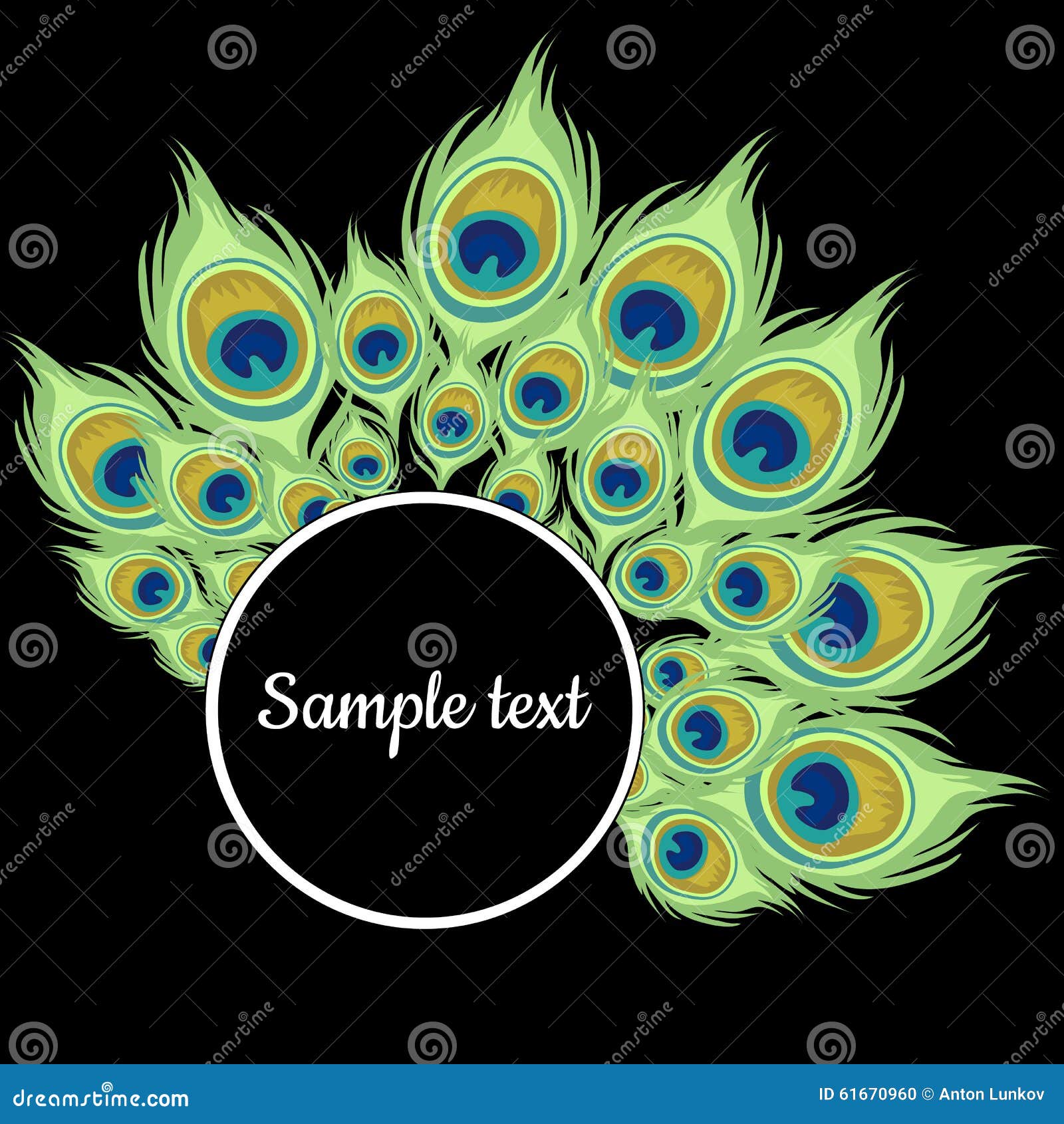 Round Frame with Green Peacock Feathers Stock Vector - Illustration of ...