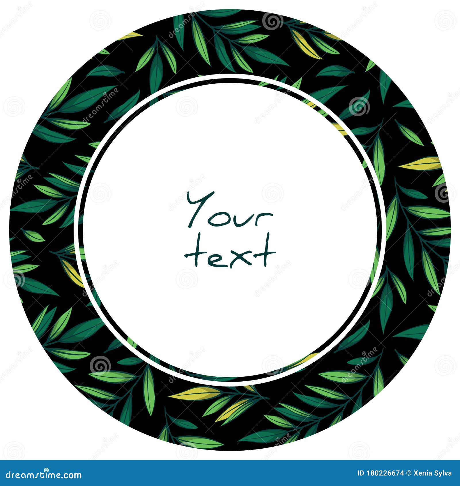 Round Frame with Greenery on Black Background. Stock Vector ...