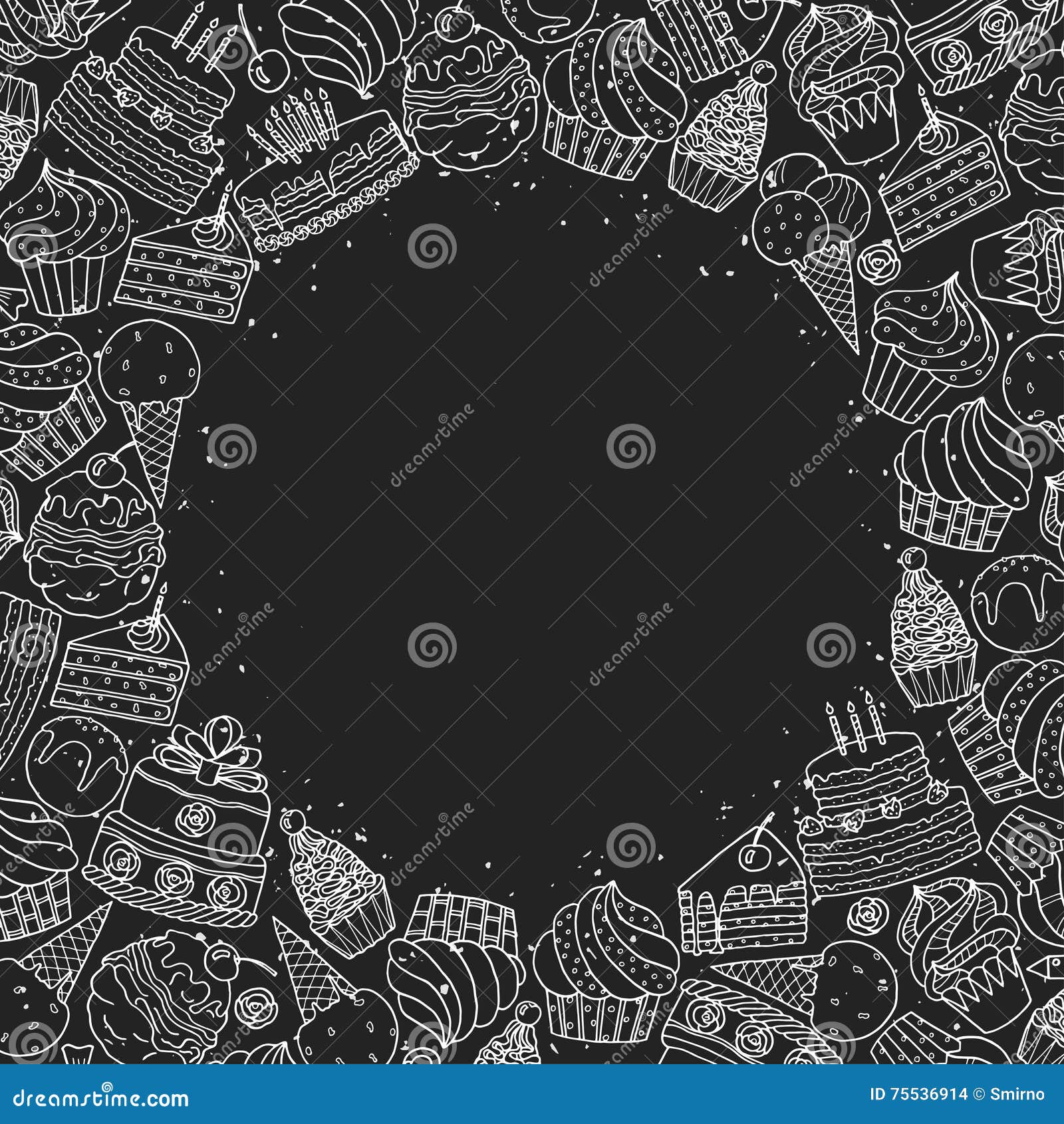 Round Frame with Hand Drawn Sweets and Ice Cream Stock Vector ...