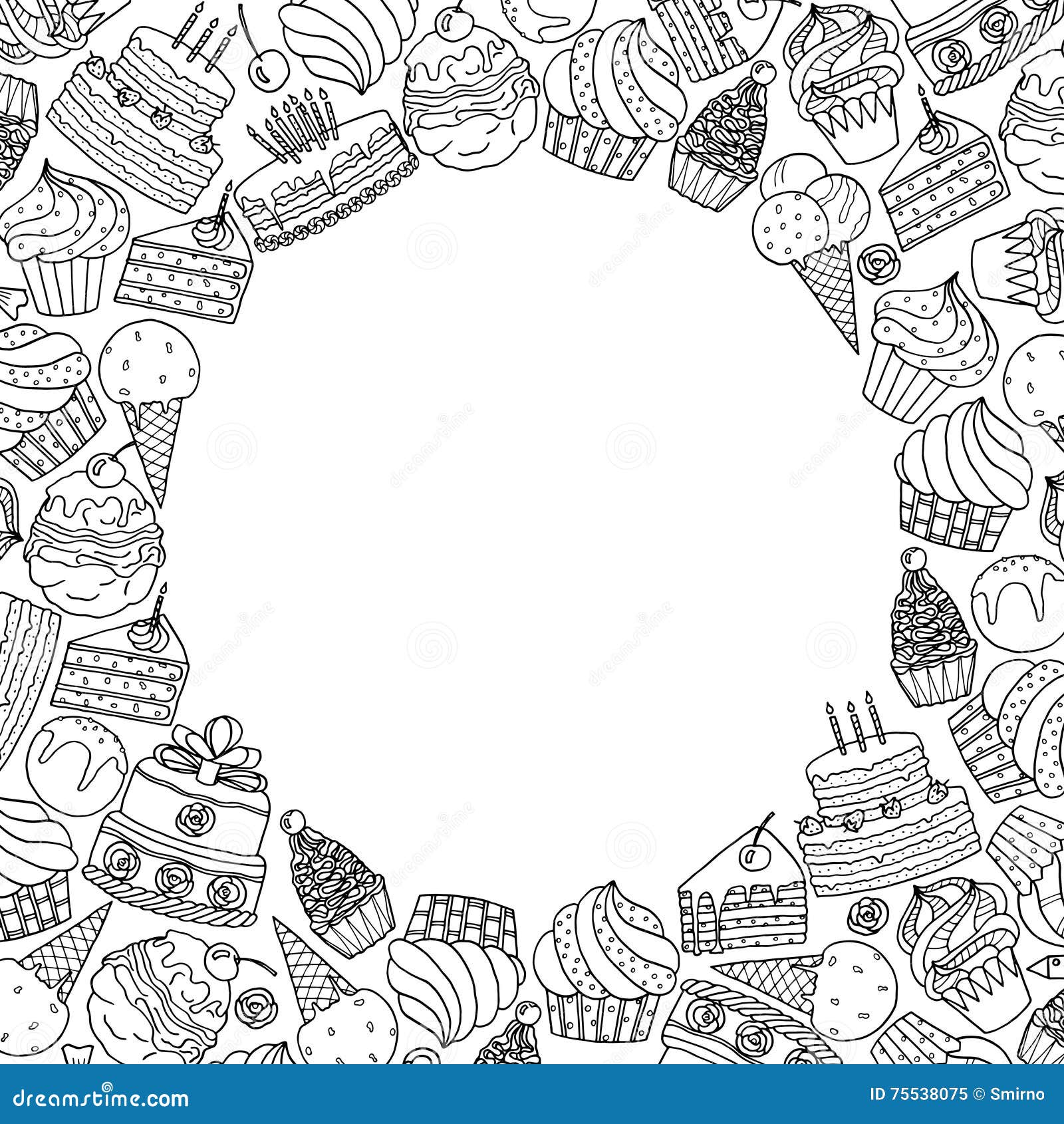 Round Frame with Hand Drawn Sweets and Ice Cream Stock Vector ...