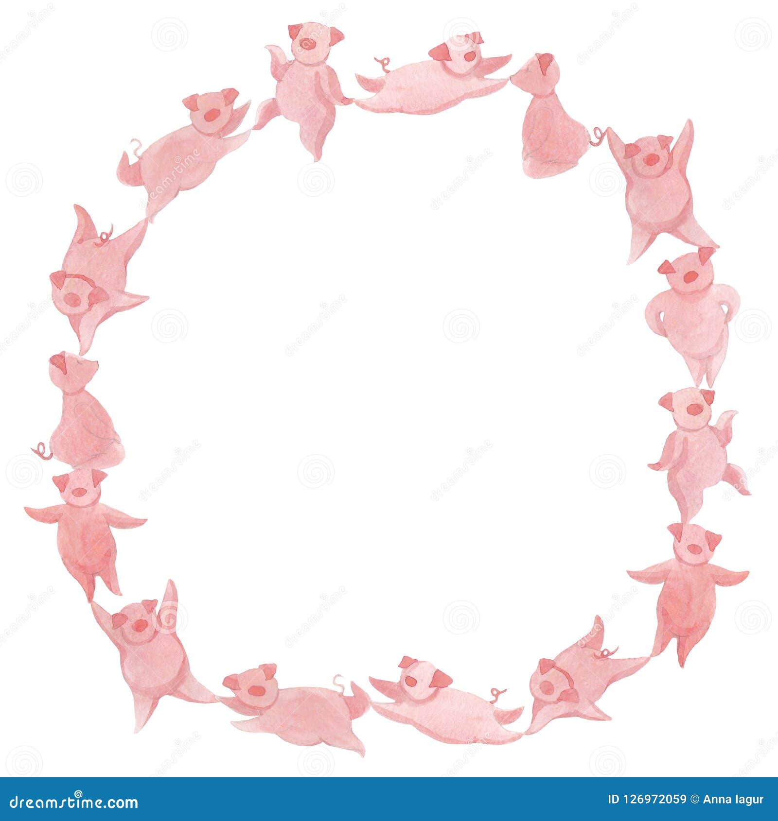 Round Frame of the Happy Pink Pigs Stock Illustration - Illustration of ...