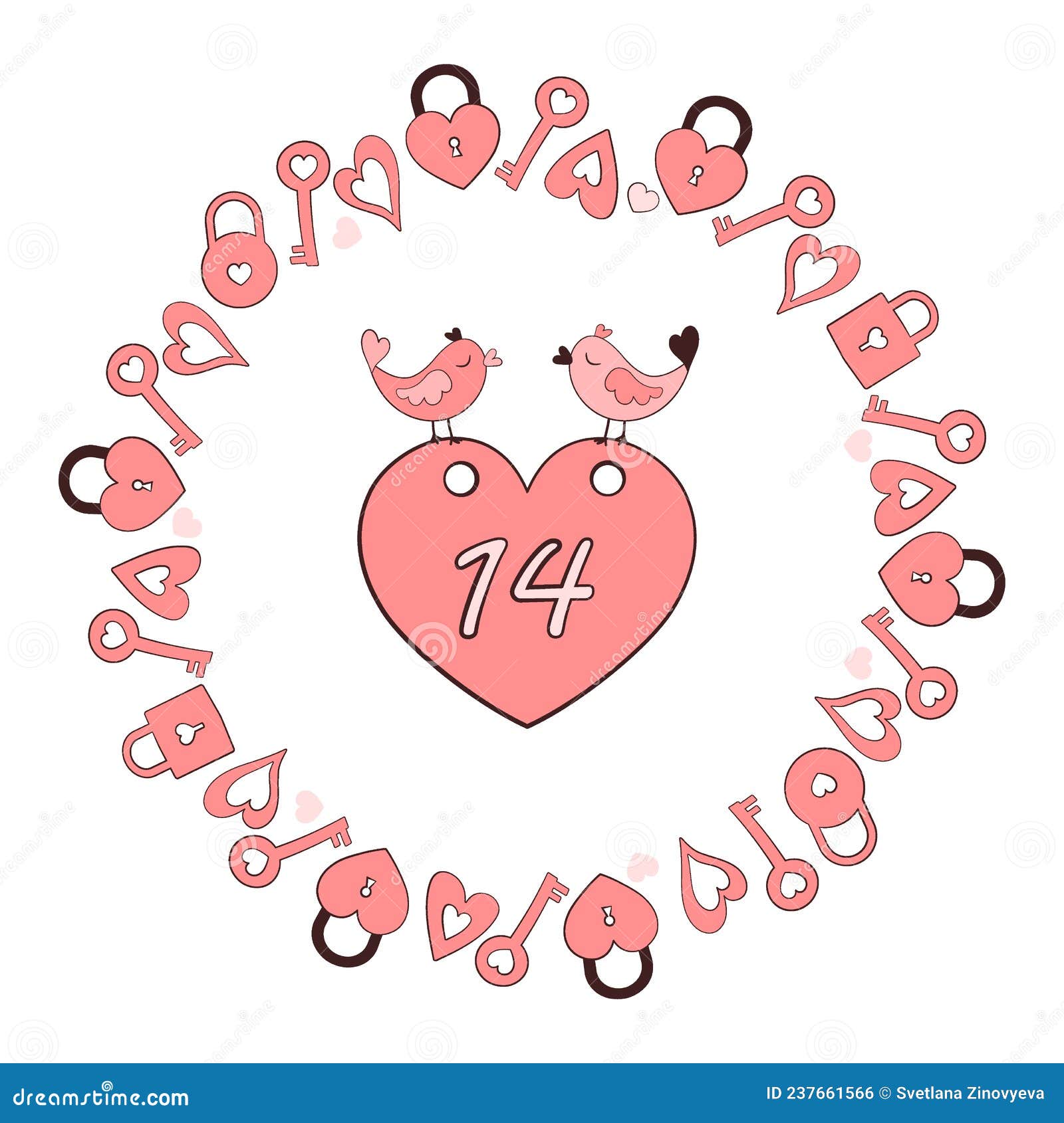 Round Frame of Heart Keys and a Heart-lock with a Heart for February 14 ...